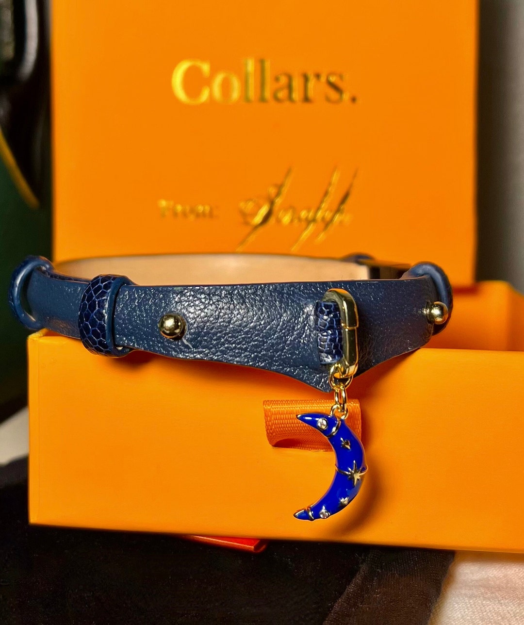 The Apex Luxury Leather Cat Collar in Blue break Away Custom Size - Etsy