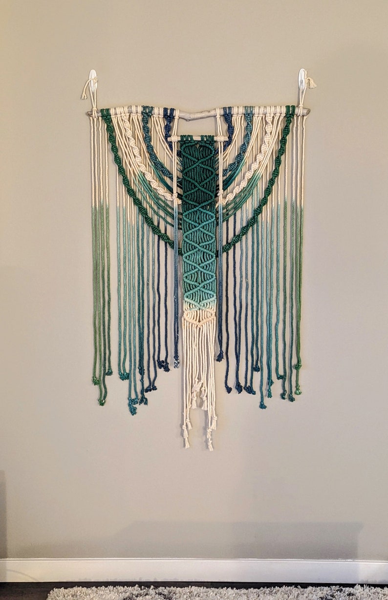 Decorative Green and Blue Large Macrame Wall Decor / Wall Hanging for ...
