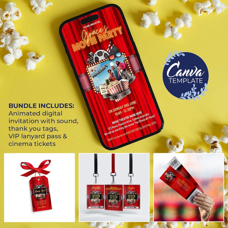 Animated Digital Movie Party Invitation With Sound Film Design Theatre ...