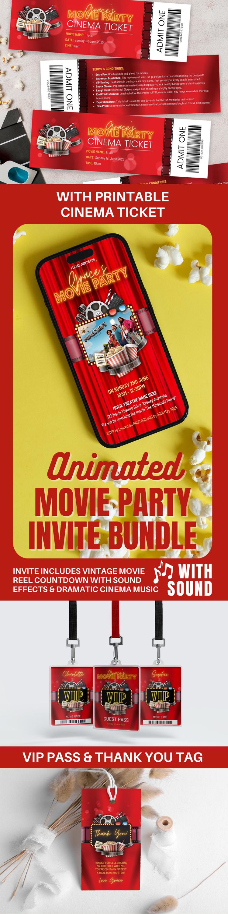 Animated Digital Movie Party Invitation With Sound Film Design Theatre ...