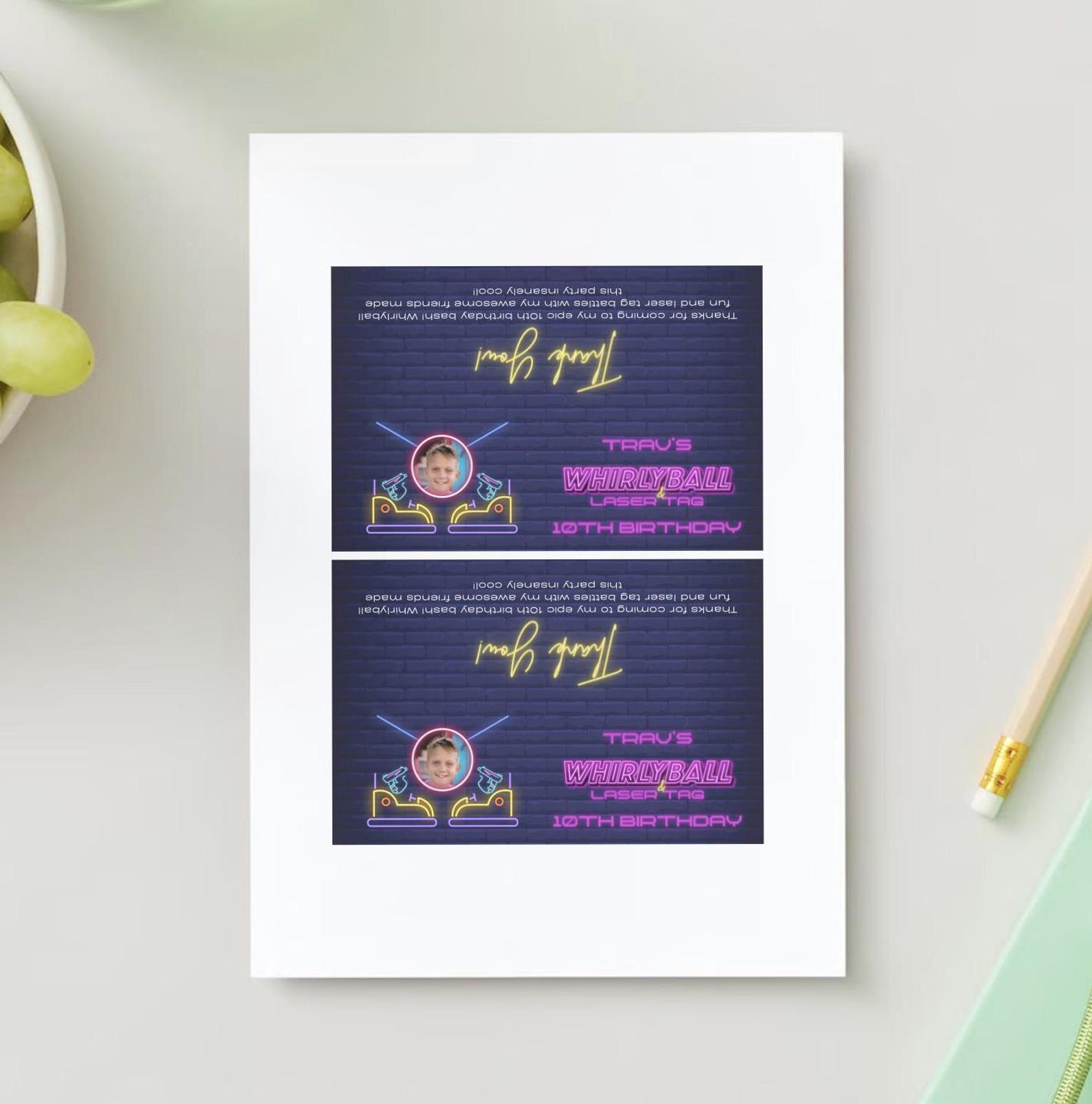Whirlyball Laser Tag Birthday Invitation Bundle: Neon Party (printable ...
