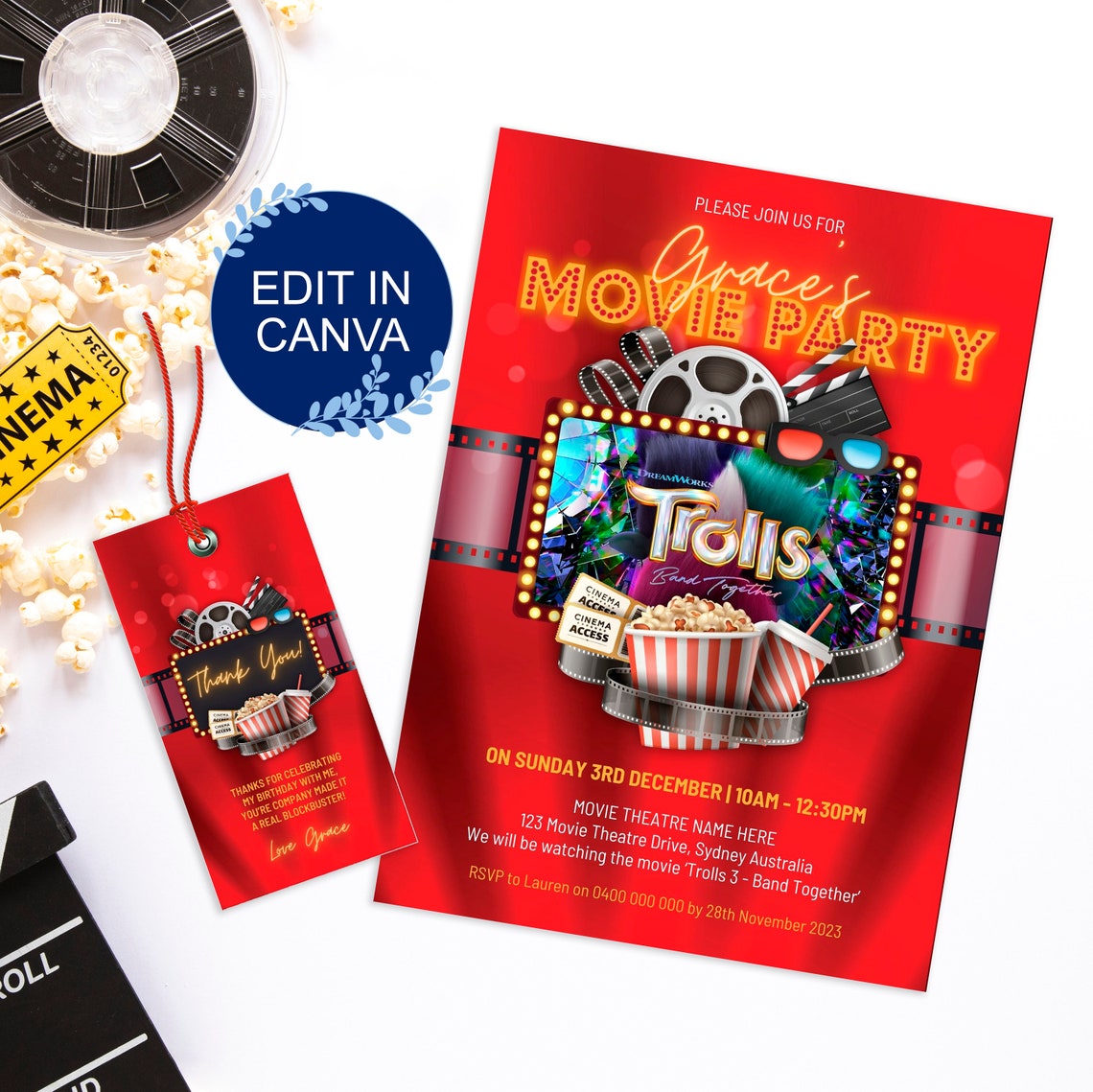 Movie Party Birthday Invitation Movie Poster Cinema Birthday Invite ...