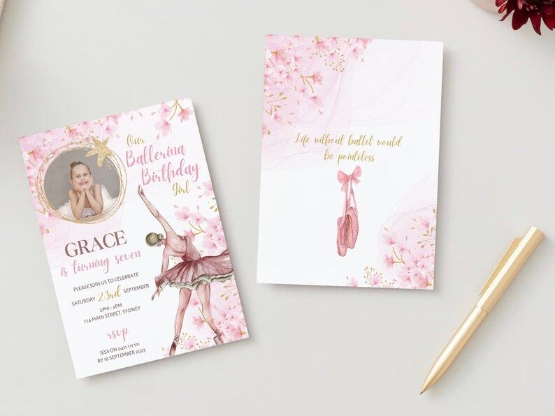 Ballerina Birthday Party Invitation With Photograph Kids Dance Invite ...