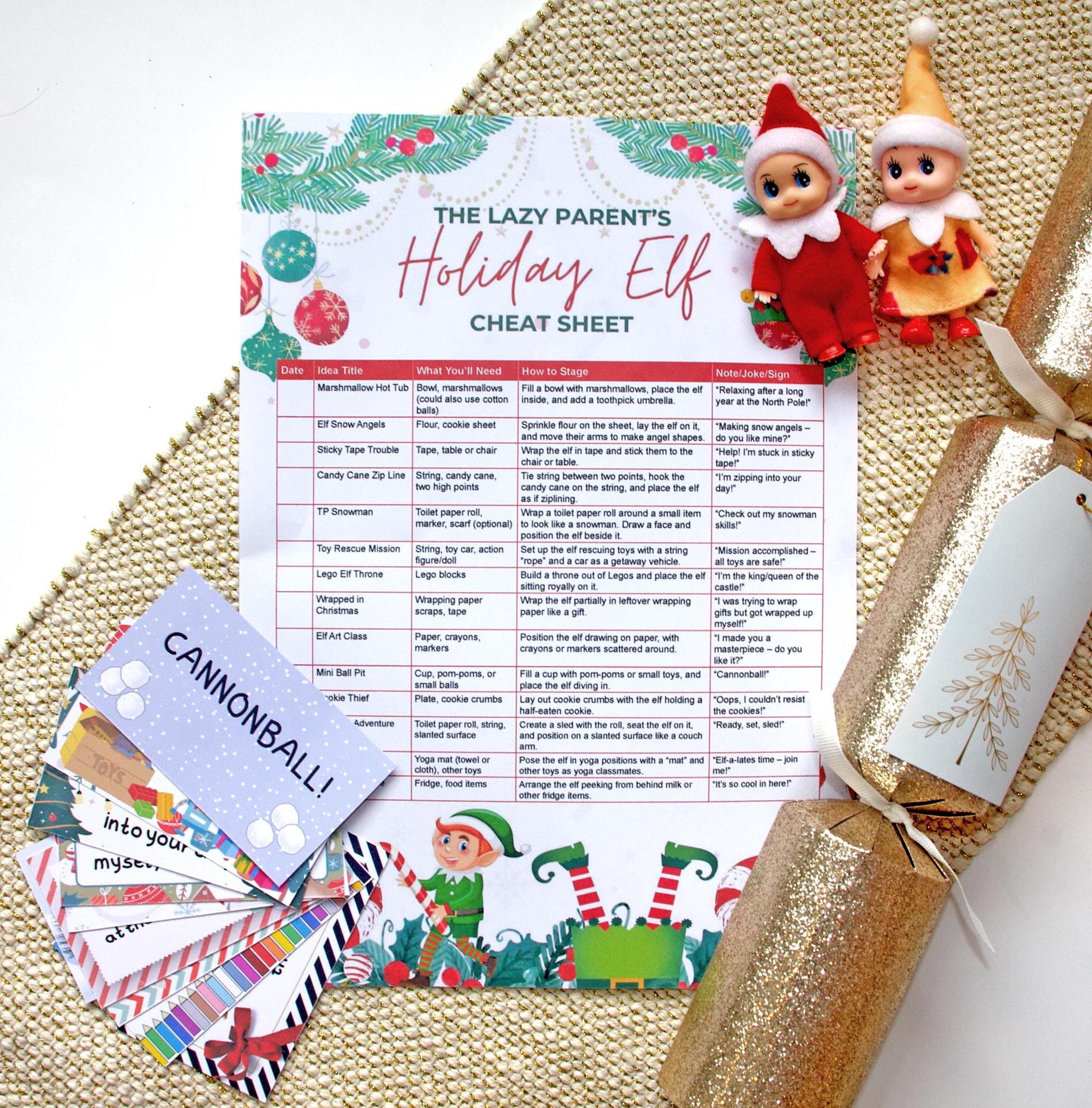 Christmas Elf Ultimate Cheat Sheet Print at Home Holiday Elf Cards Easy ...