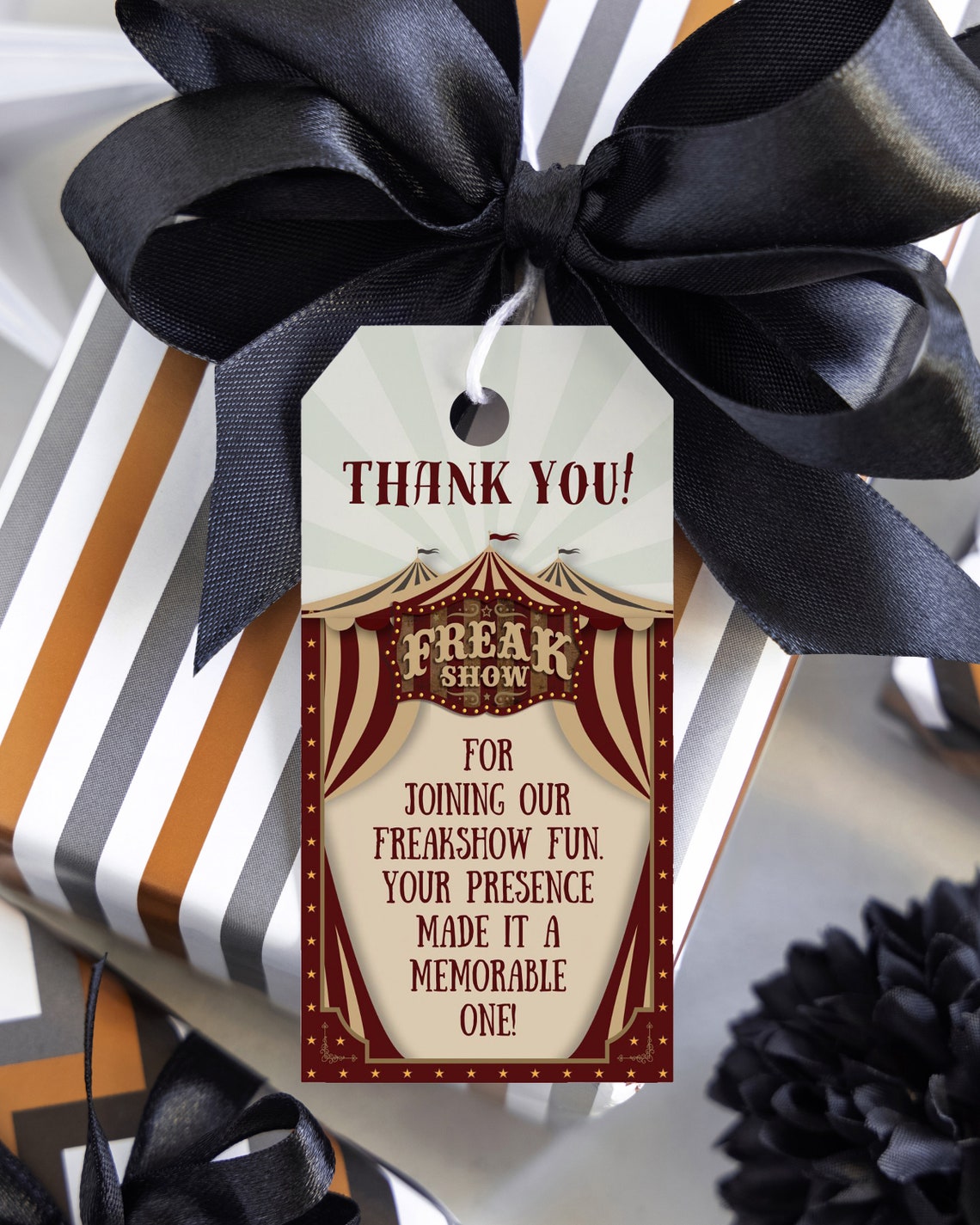 Freakshow Vintage Halloween Party Invitation With Thank You Tag Freak ...