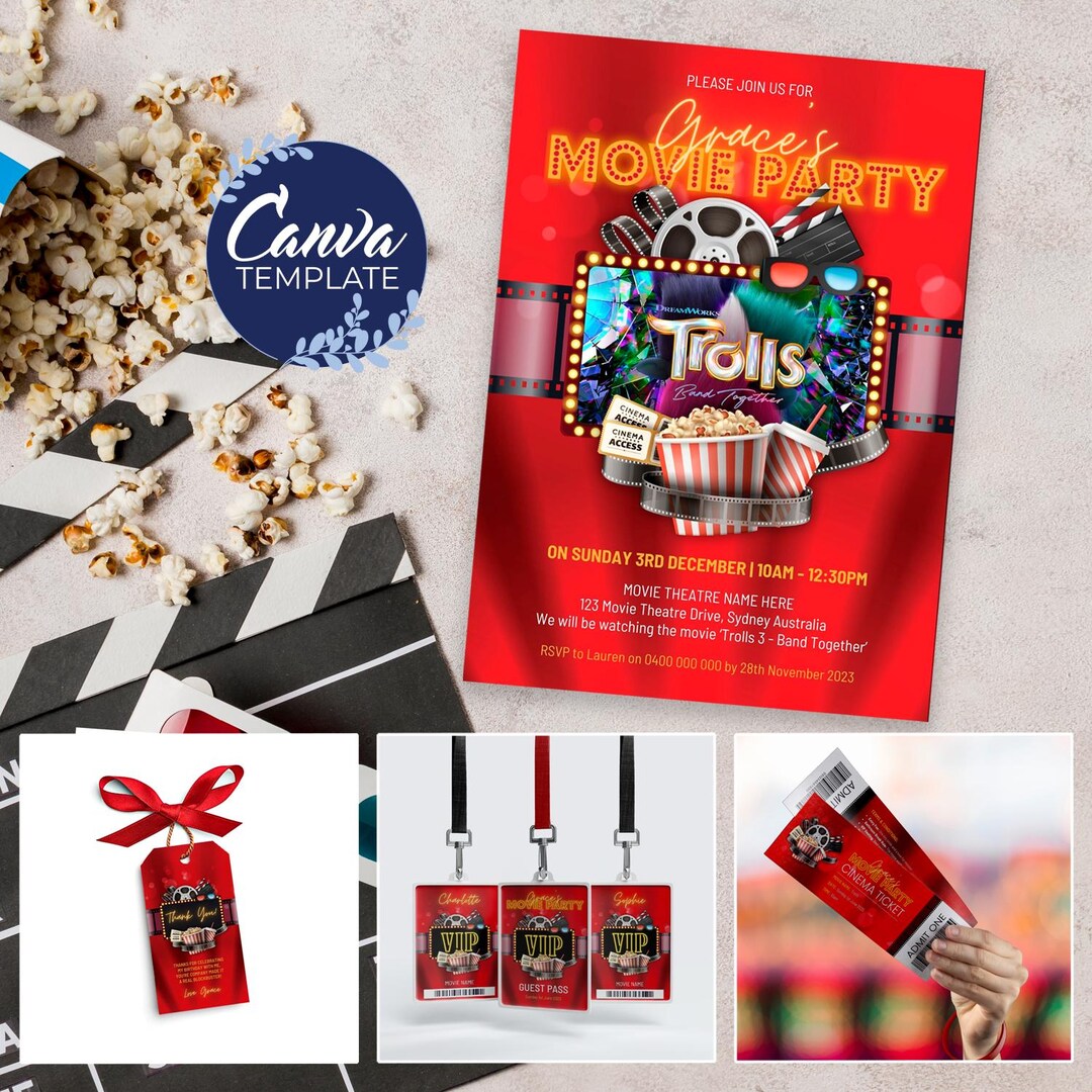 Movie Party Invitation Film Design Theatre Invite Bundle Celebration ...