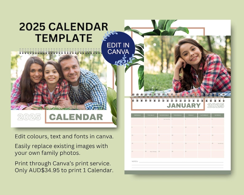 Customised Family Memories Personalised 2025 A4 Wall Calendar Perfect ...