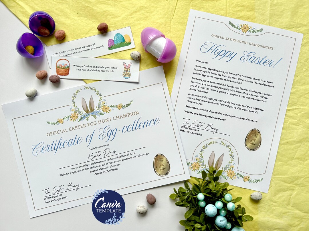 Easter Bunny Printable Blue Letter & Certificate Bundle Scavenger Hunt ...