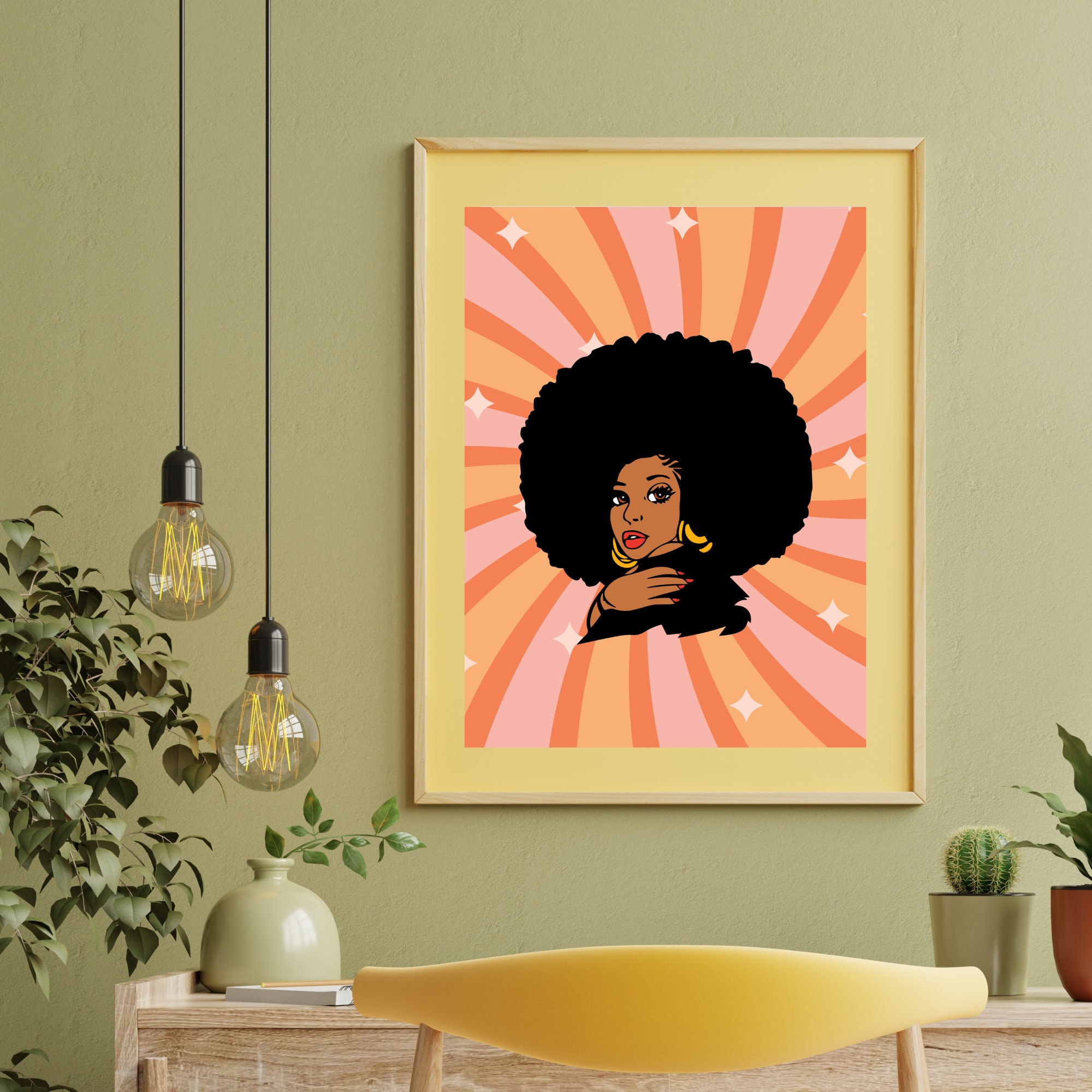 Afrocentric Woman With Retro Background, Retro Wall Art, Retro Art ...