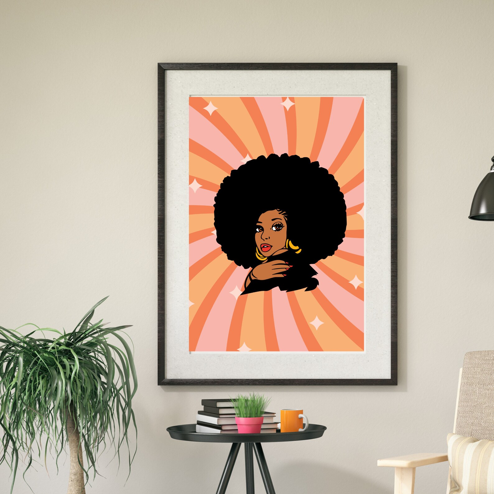 Afrocentric Woman With Retro Background, Retro Wall Art, Retro Art ...