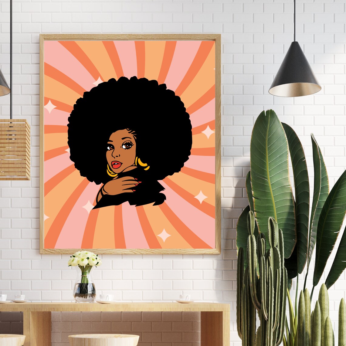 Afrocentric Woman With Retro Background, Retro Wall Art, Retro Art ...