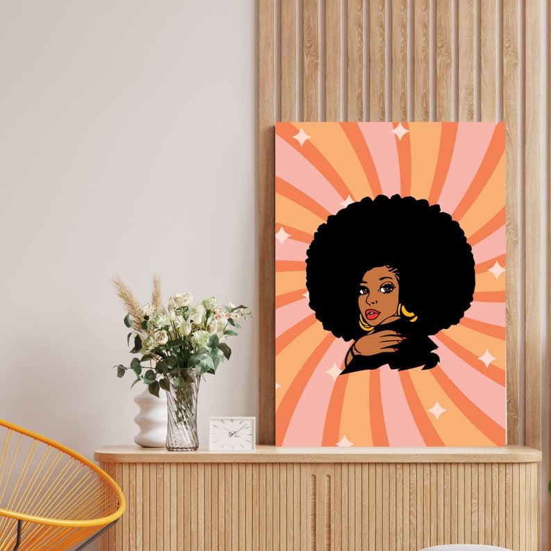 Afrocentric Woman With Retro Background, Retro Wall Art, Retro Art ...