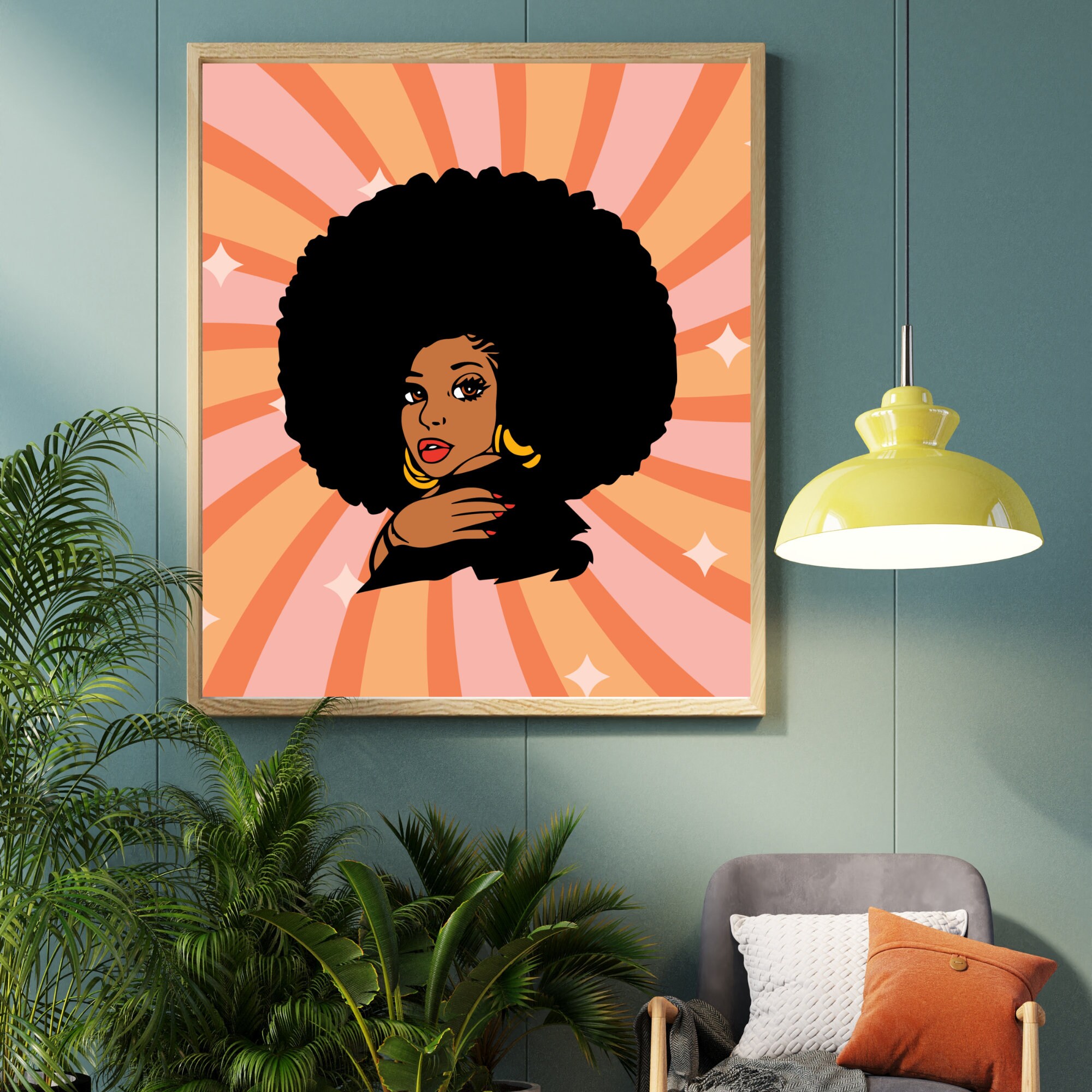 Afrocentric Woman With Retro Background, Retro Wall Art, Retro Art ...
