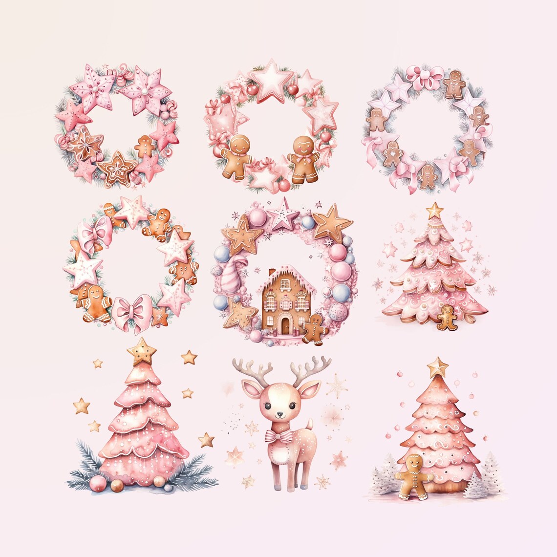 Pink Gingerbread PNG Clipart Bundle Pink Christmas Clipart Bundle ...