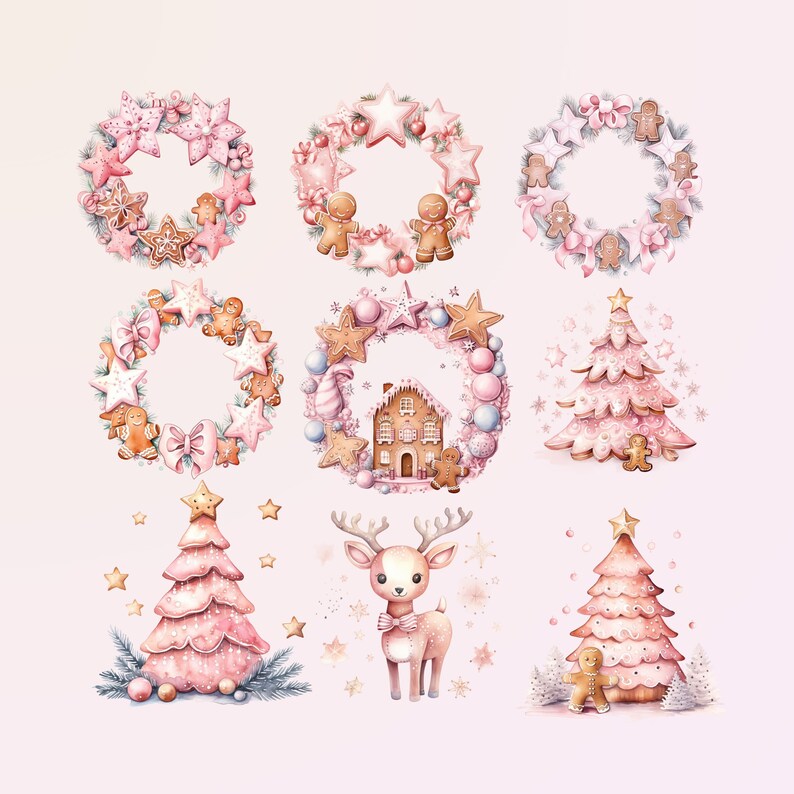 Pink Gingerbread PNG Clipart Bundle Pink Christmas Clipart Bundle ...