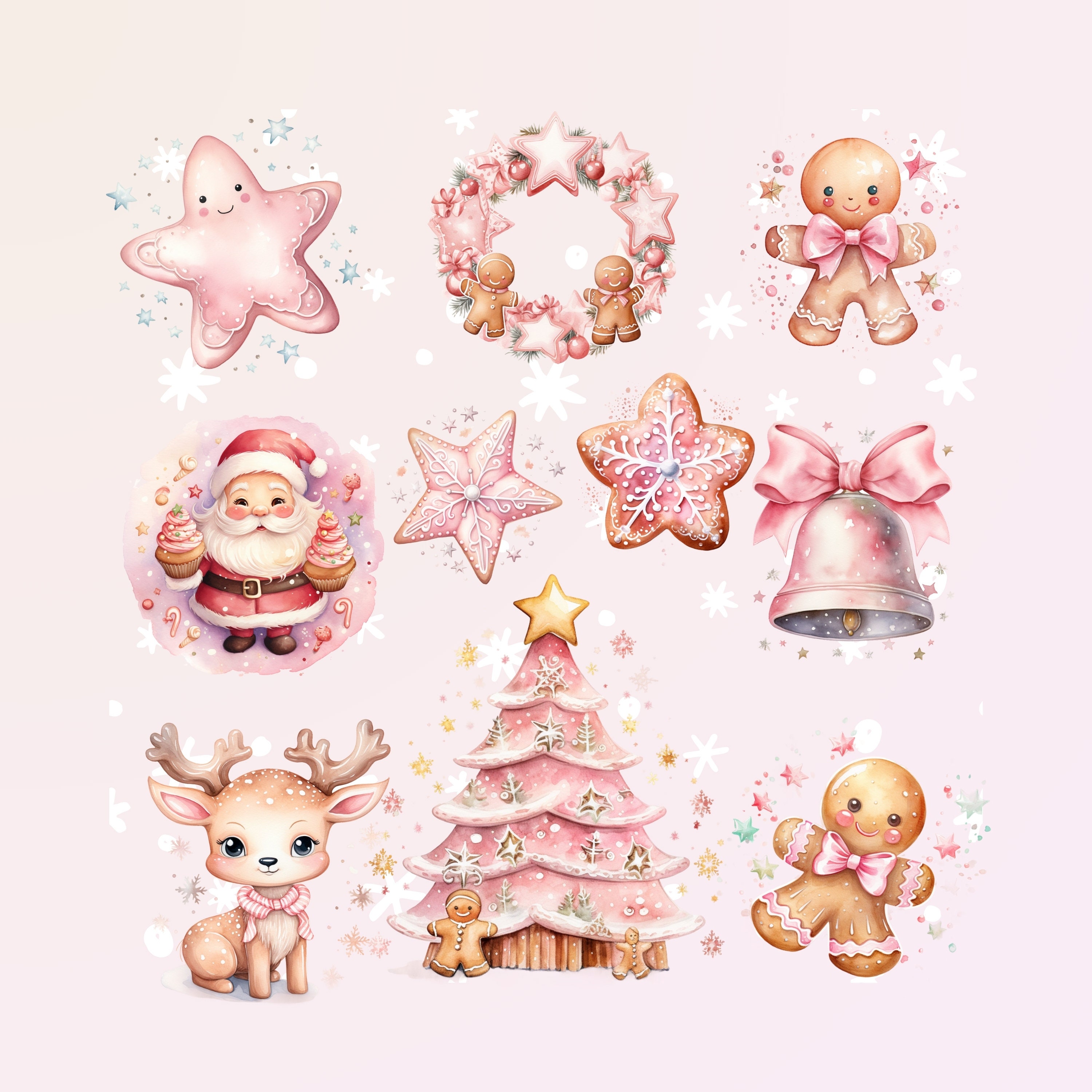 Pink Gingerbread PNG Clipart Bundle Pink Christmas Clipart Bundle ...