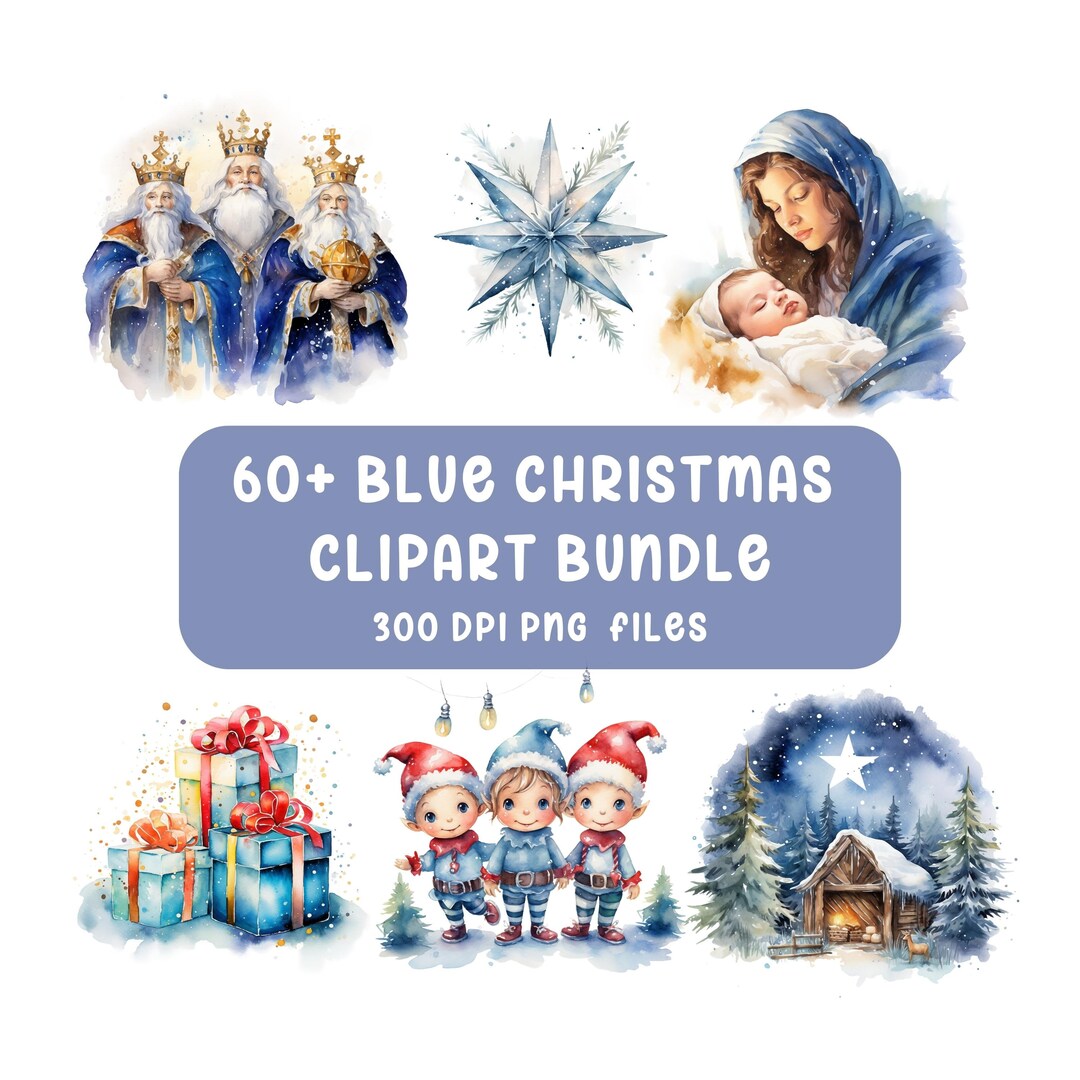 60blue Christmas Clipart Watercolor Bundle Christmas Clipart Watercolor ...