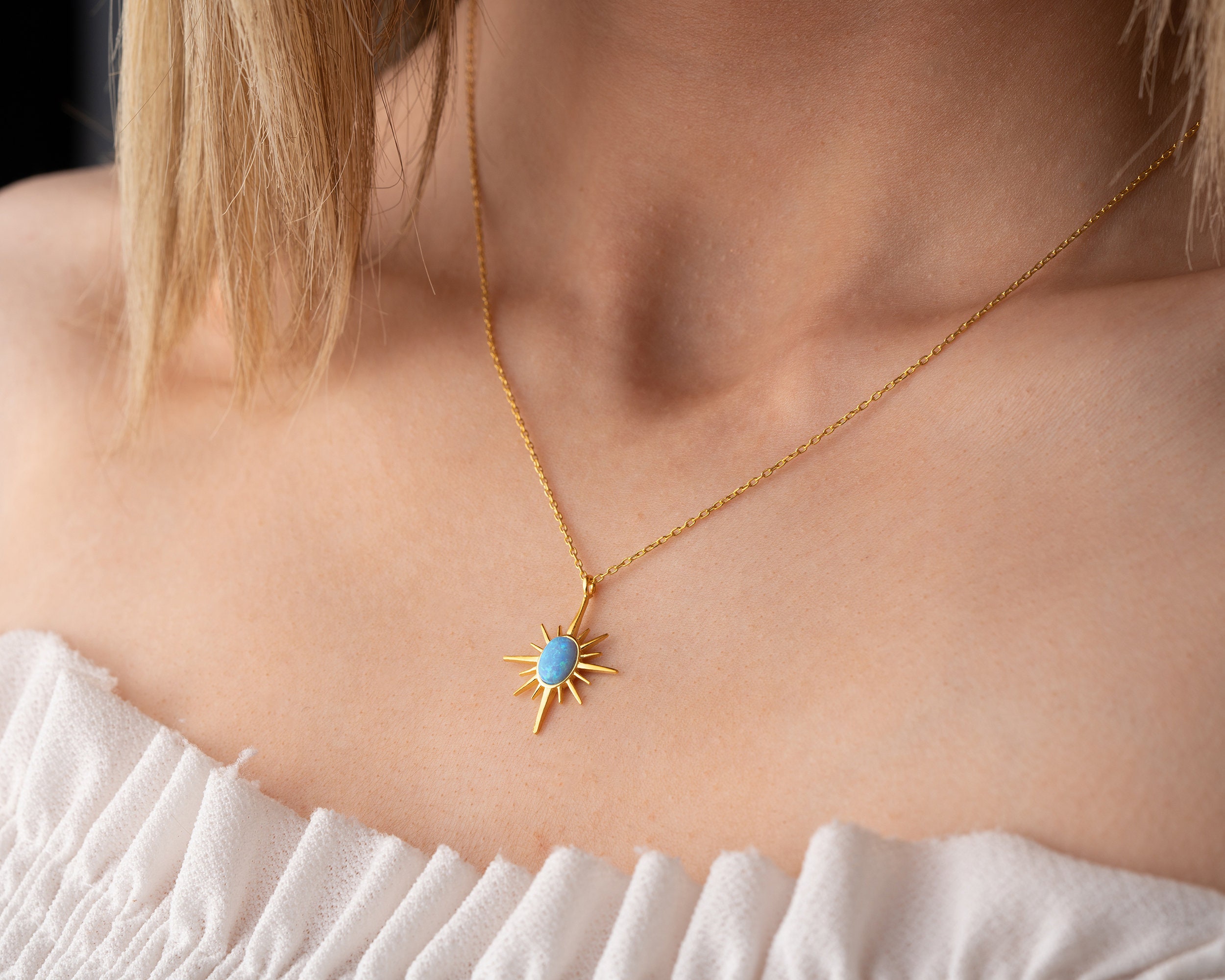 Opal Polar Star Necklace, 18k Rose Gold Plated/18k Gold Plated and ...