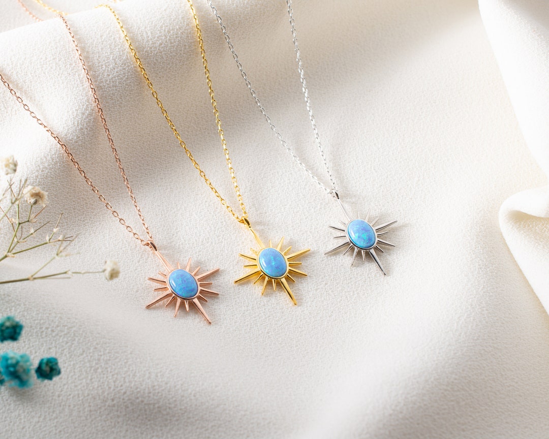 Opal Polar Star Necklace, 18k Rose Gold Plated/18k Gold Plated and ...