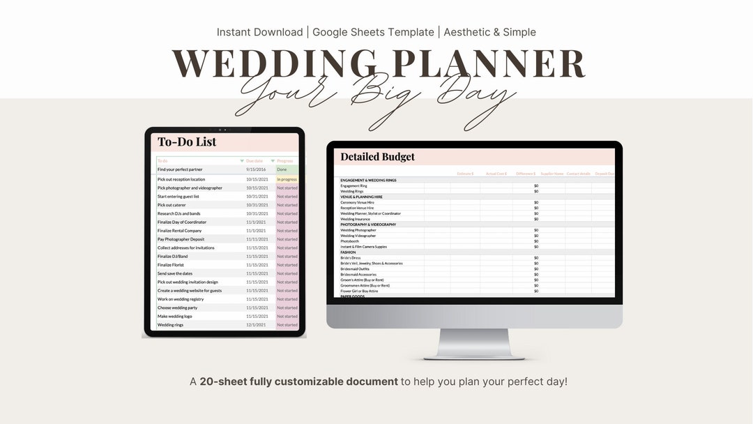 Digital Wedding Planner Spreadsheet - Plan Your Dream Wedding With Ease | Editable Google Sheets ...
