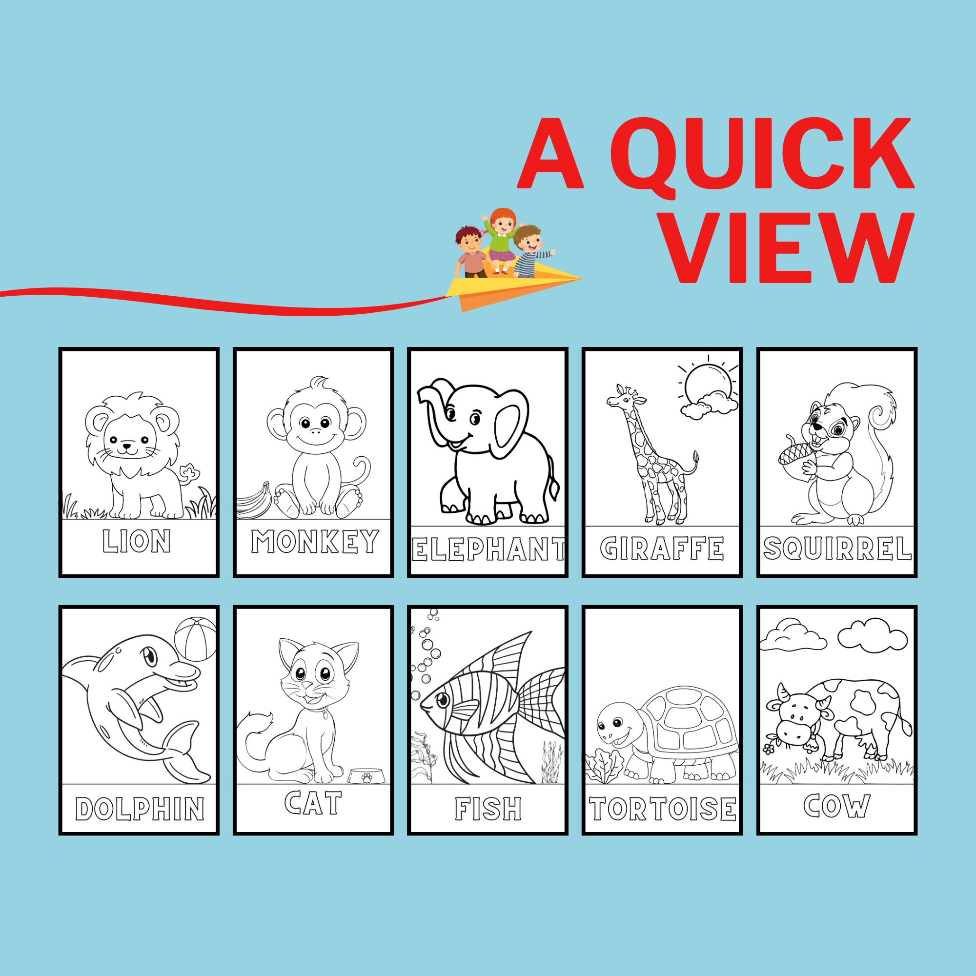 Animals Coloring Pages Book, Kids Activities, Instant Download ...