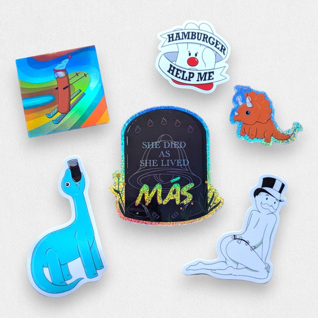 Fun and Weird Waterproof Sticker Collection Holographic Glizzies, Tipsy ...