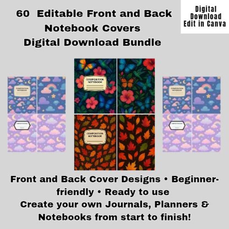 Editable Notebook Cover Bundle: 60 Canva Designs (digital Download) - Etsy