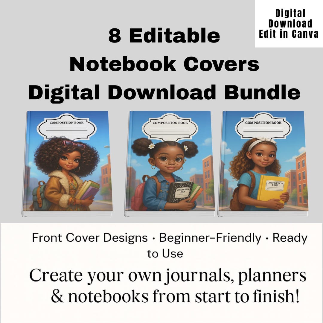 Editable Notebook Cover Bundle: Pretty Girl Design, Canva Template ...