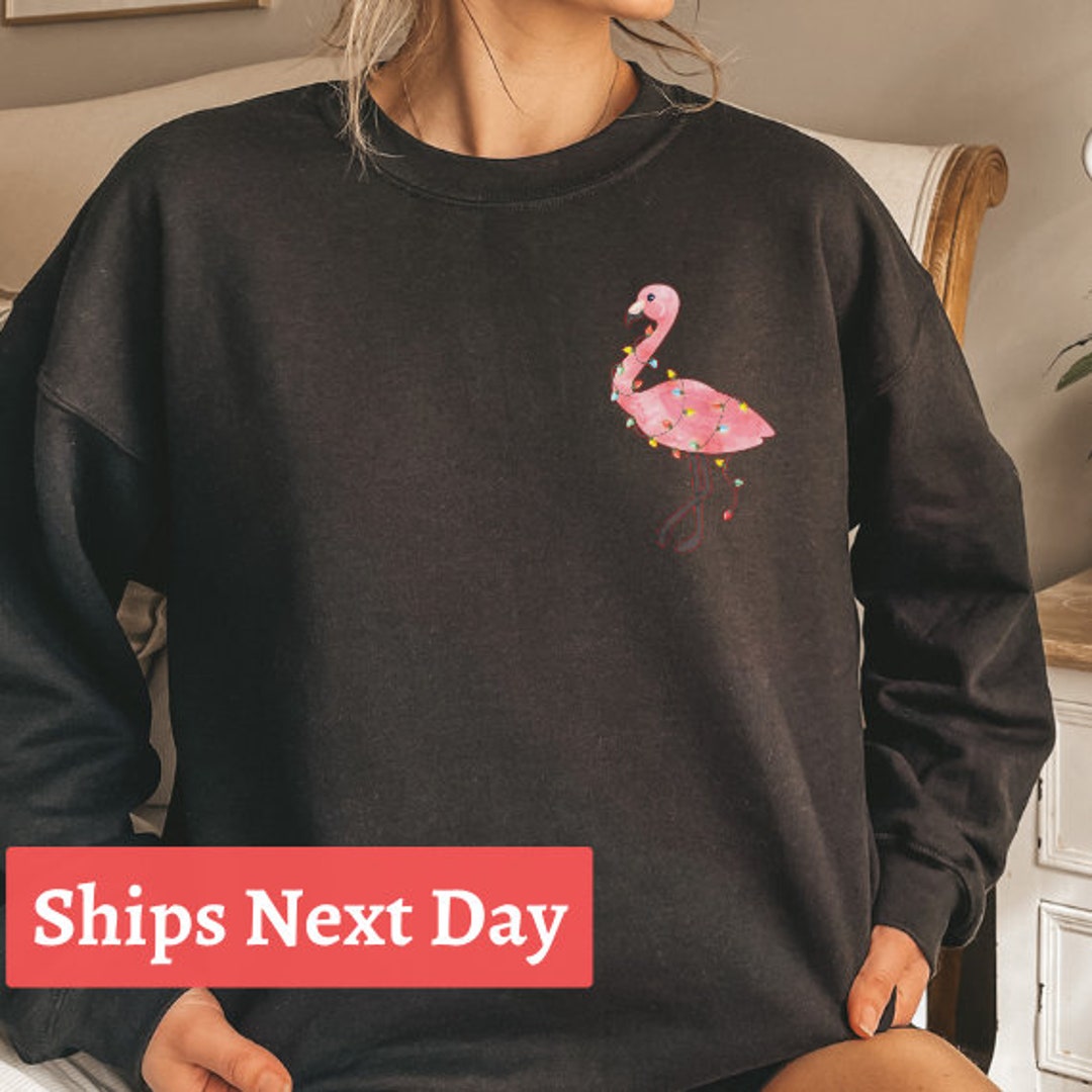 Christmas Lights Wrapped Flamingo Crewneck, Custom Flamingo Sweater ...