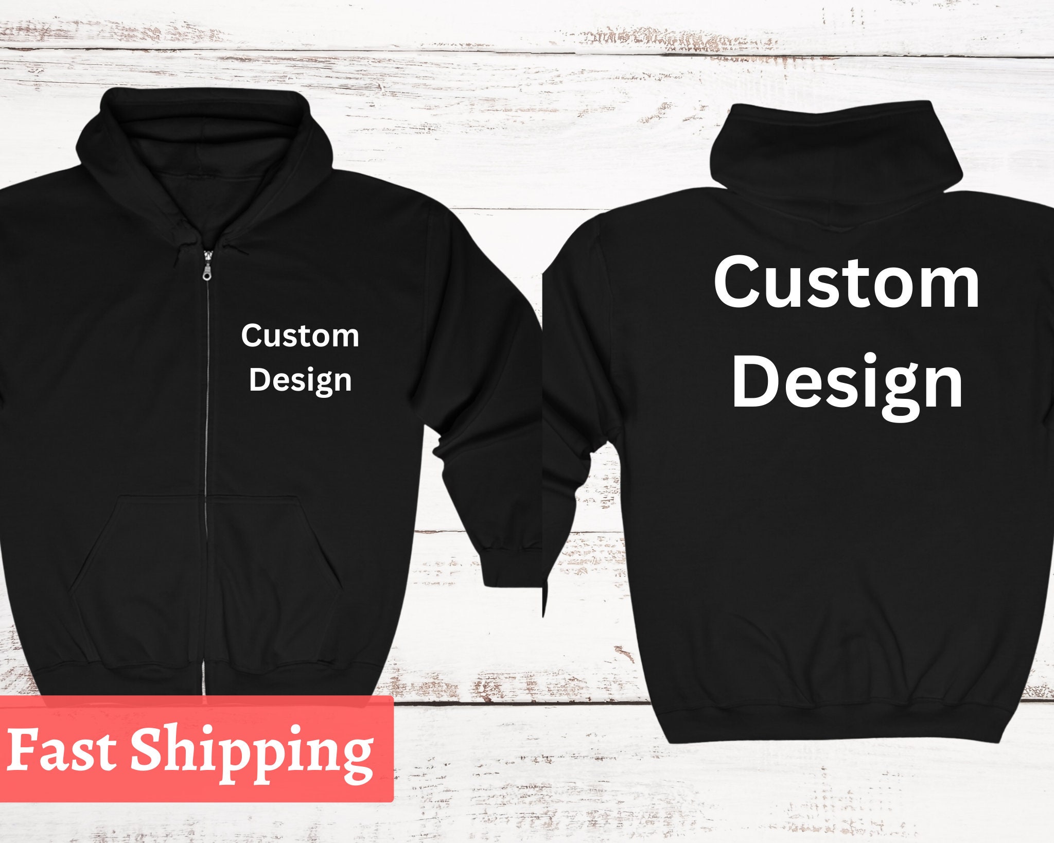 Custom Front and Back Design Zip up Hoodie Personalized - Etsy