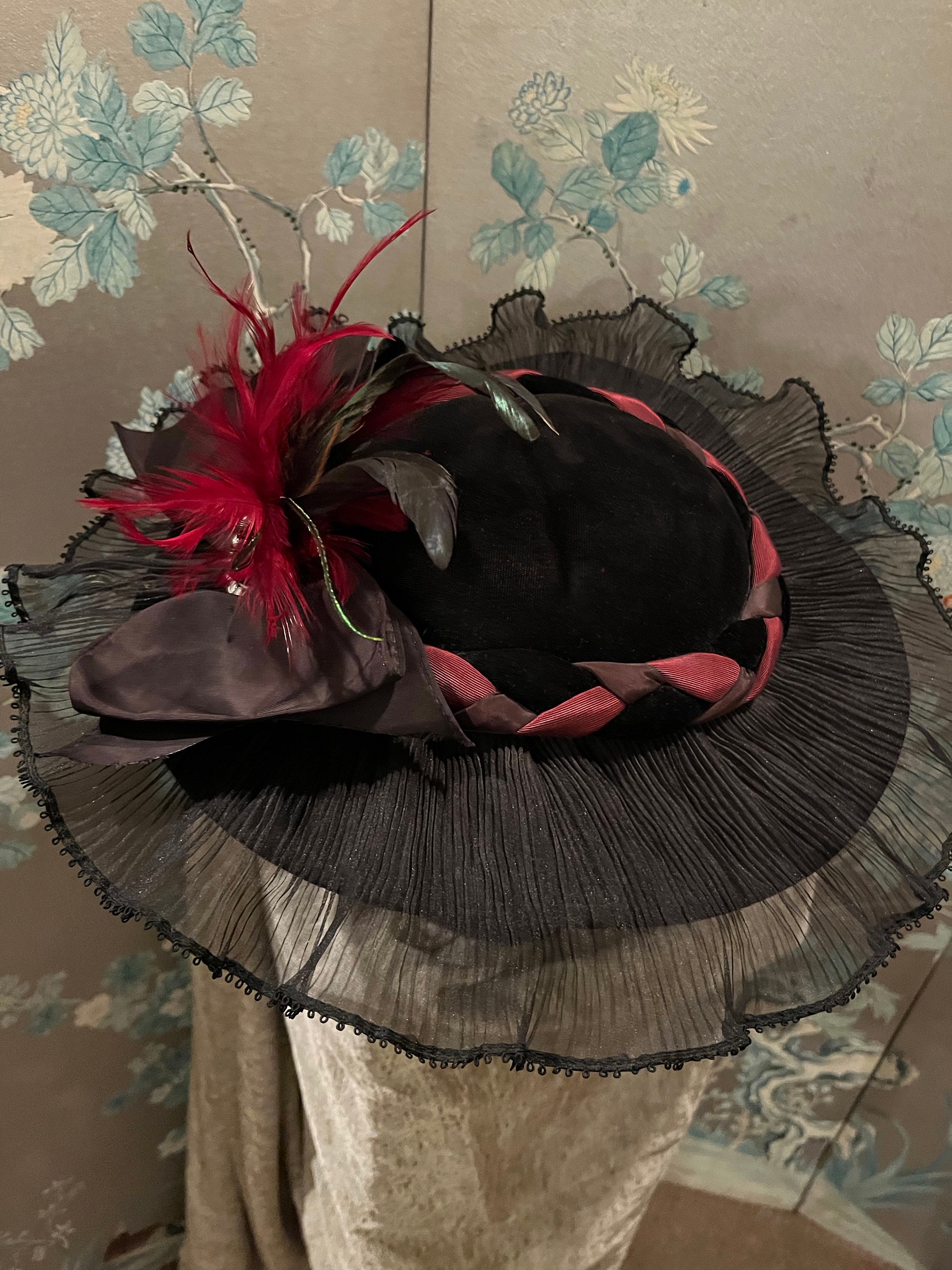 1940 Vintage, “ruth Alan” Hat, Wide Brim, Aigrette Feathers, Gorgeous ...