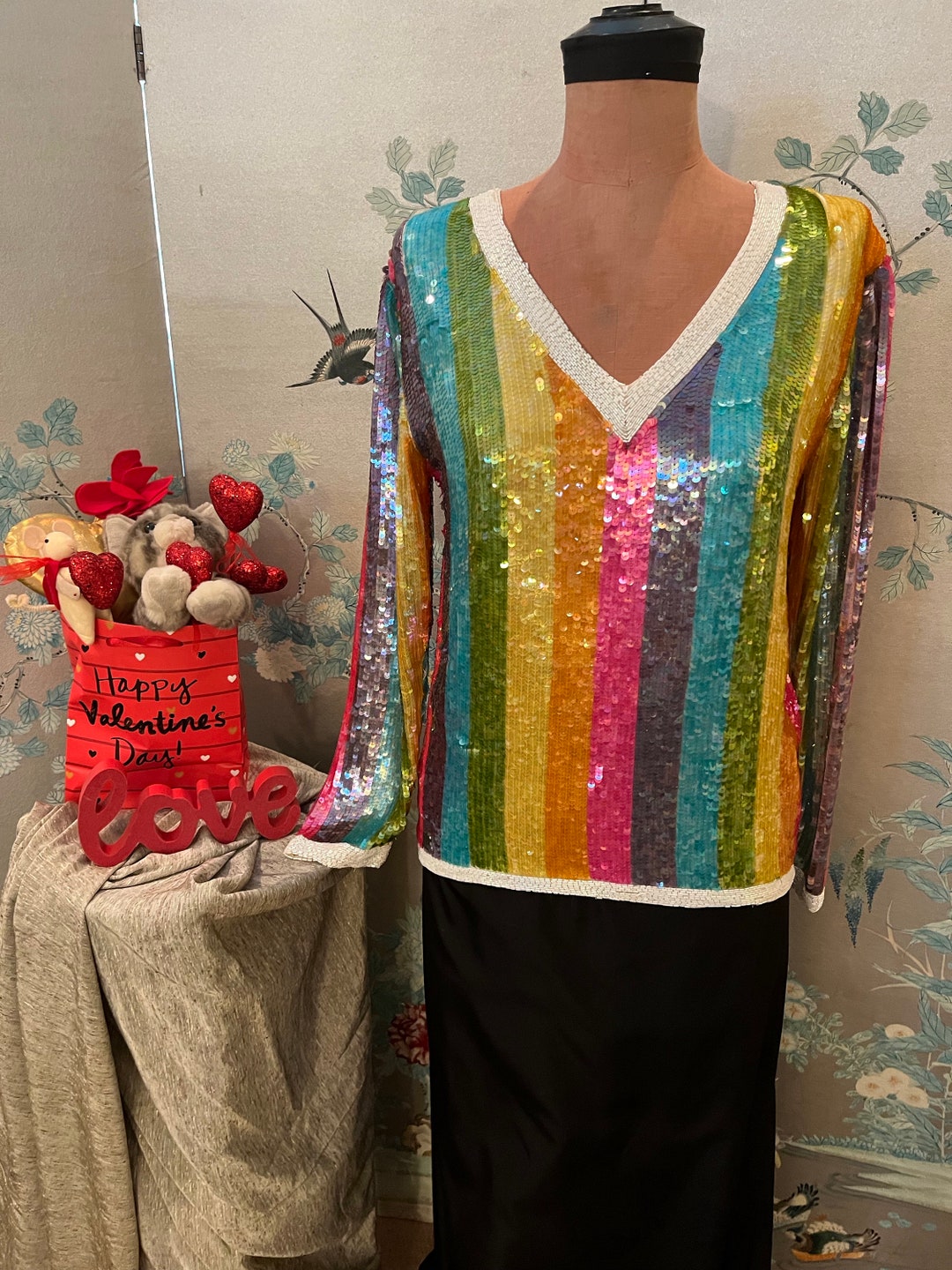 1960s Rainbow Pride, Sequined Top in Striped, Rainbow Colored Sequins ...