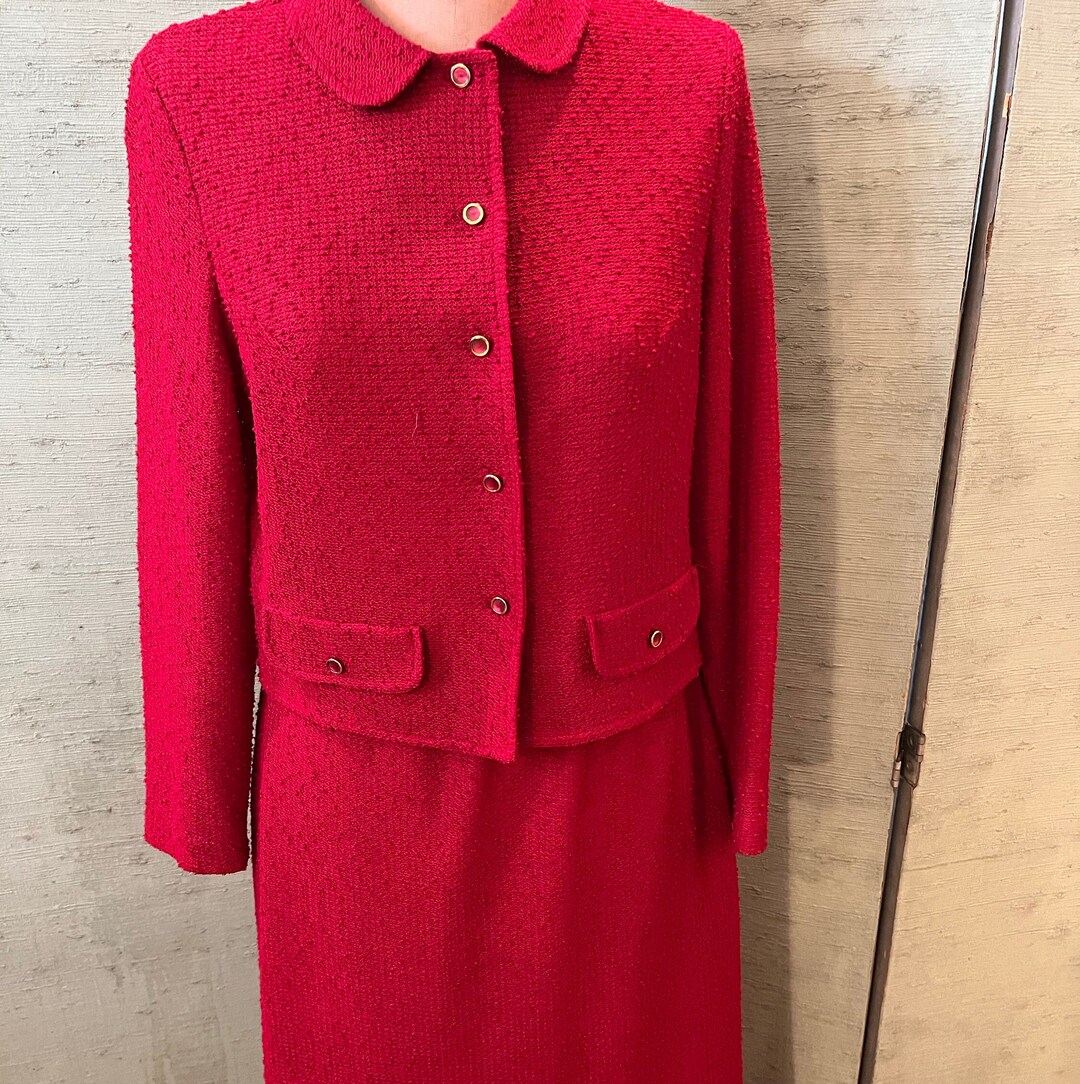 60’s Knit Suit, Red Polyester Knit - Etsy