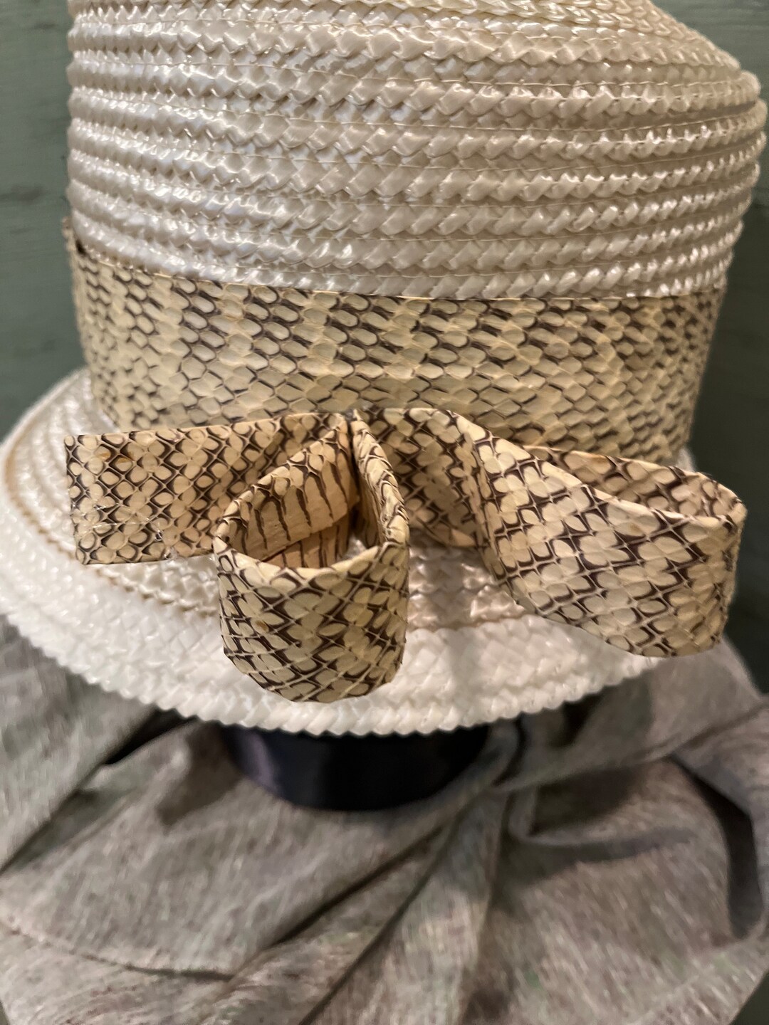 1970 Straw Bucket Hat With Snake Skin Motif Band - Etsy