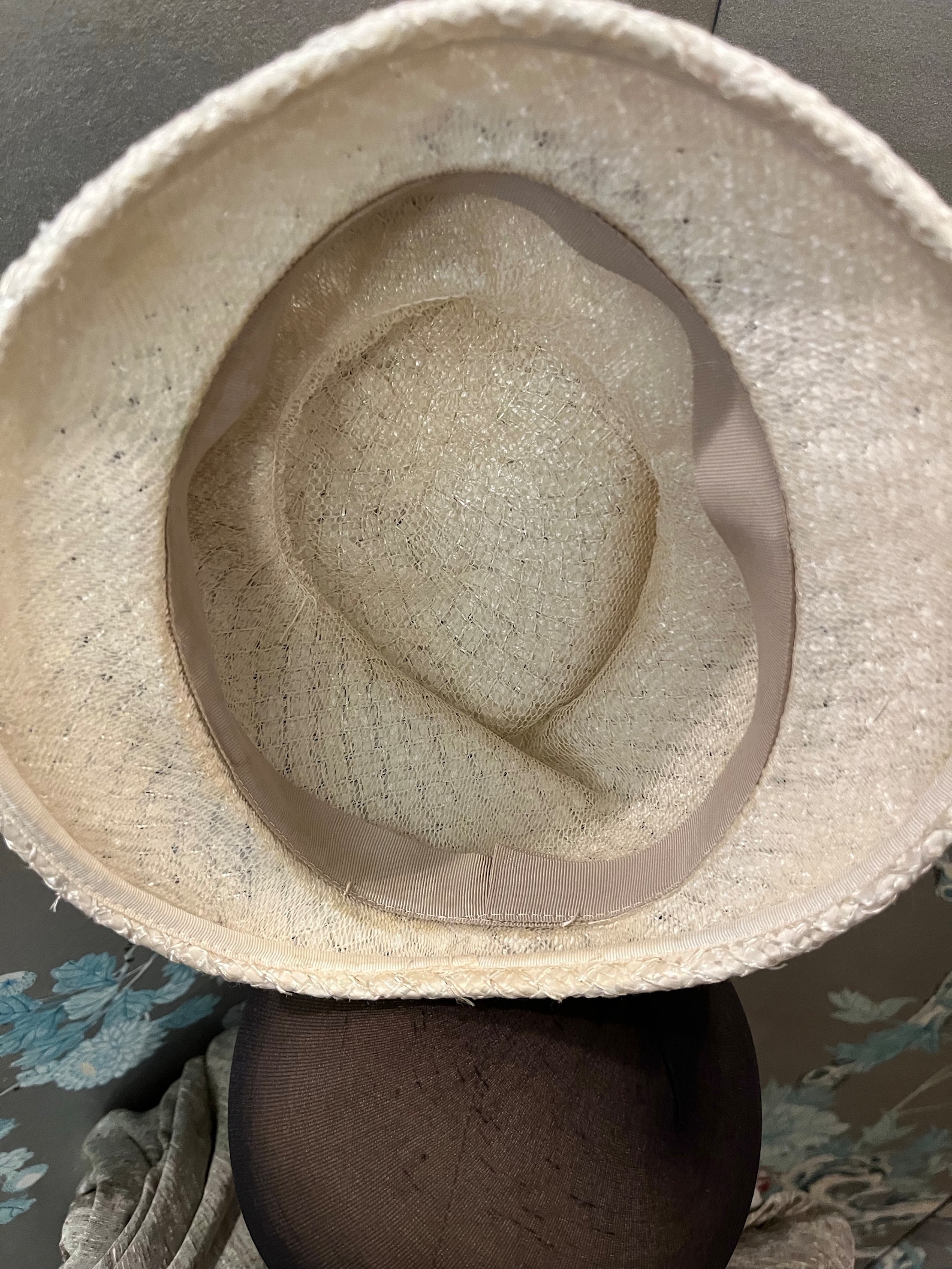 1960 Vintage, White Straw Scrunched Style Hat With Black Belt and ...