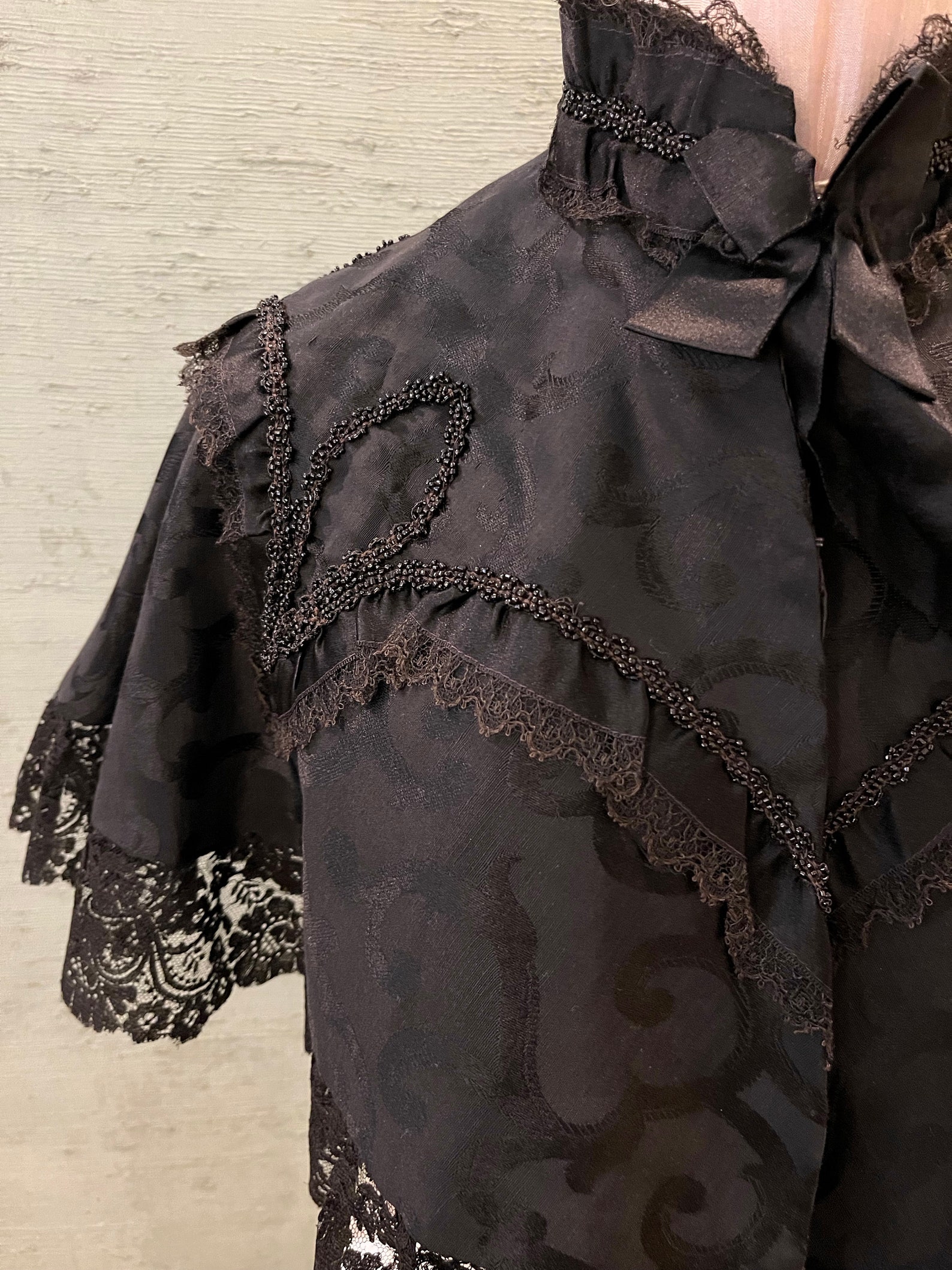 1800 Half Cape in Black Silk, Beaded, Brocade With Lace Trim - Etsy