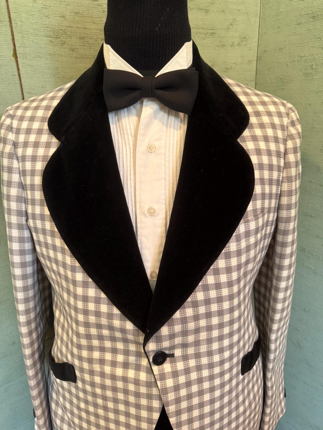 70’s After Six, “metallo’s”, Tux Jacket in Gray/white Check With Black ...