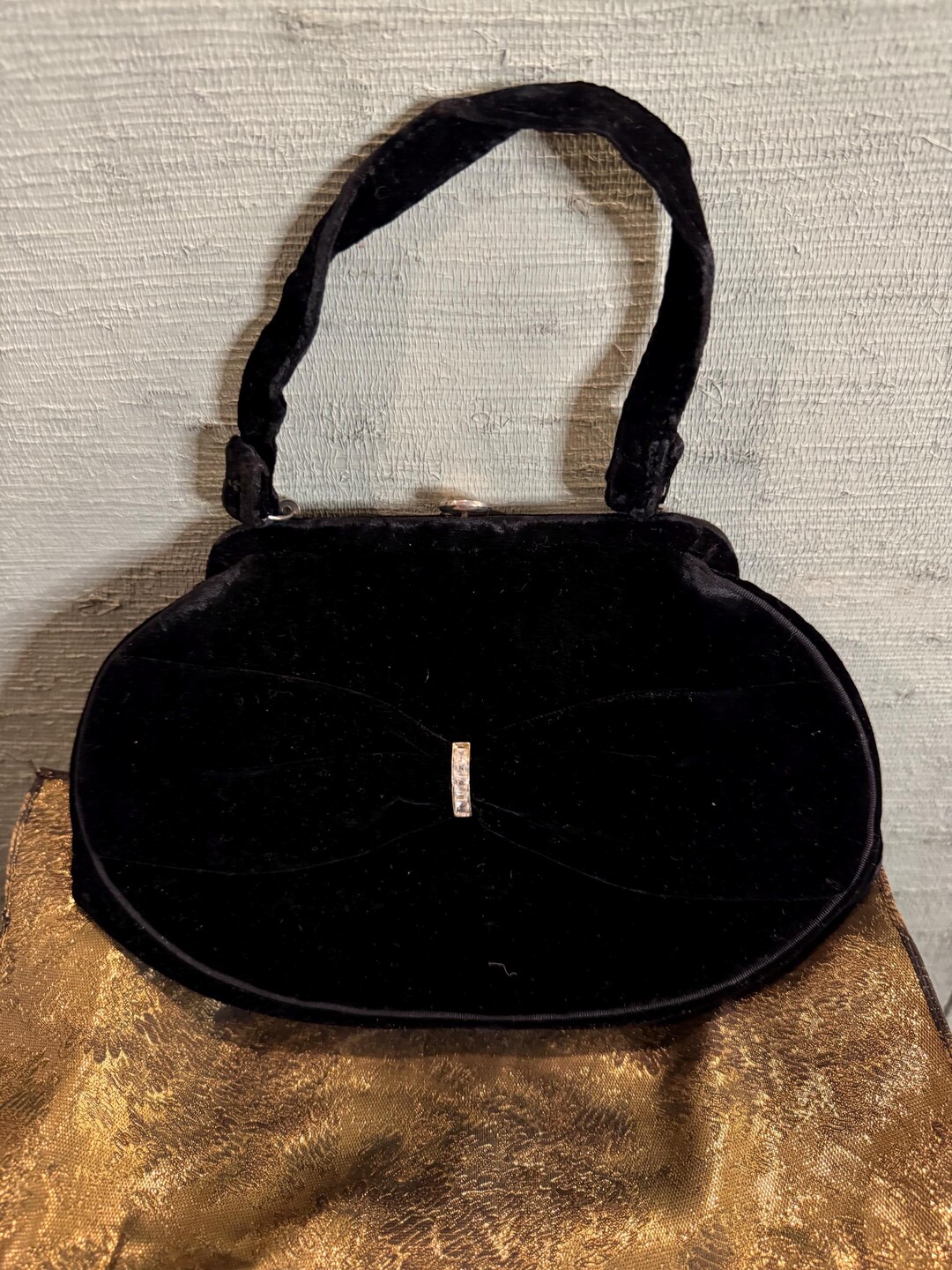 50’s Velvet, Midnight Blue, Evening Bag, Petite Handbag With Rhinestone ...