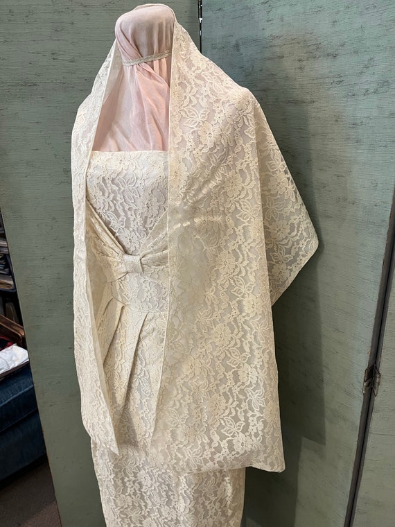 1960 dress/shawl combo in white lace, cocktail dress … - Gem