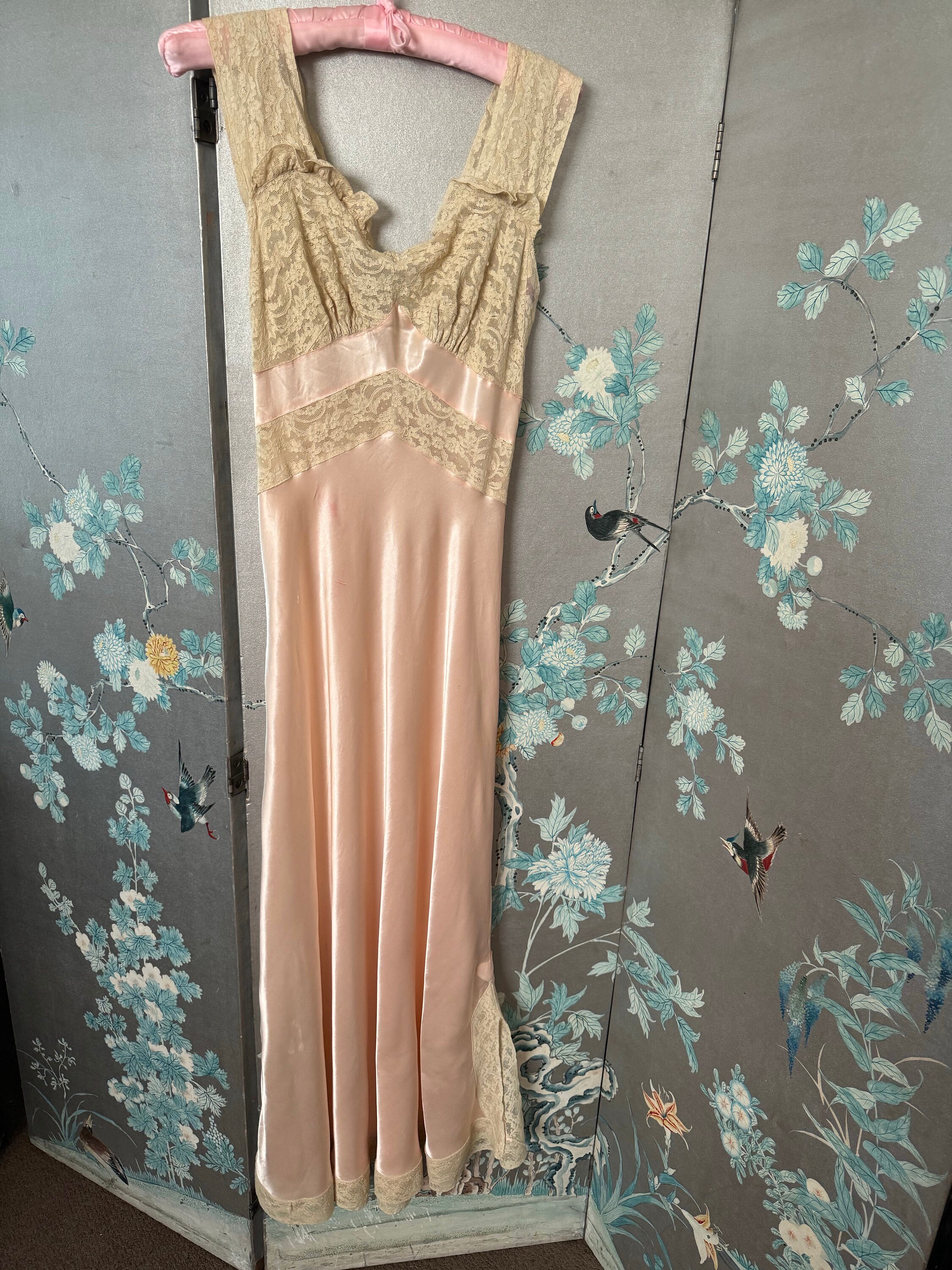 30s Negligee, Restored Beauty, Pink Silk Satin and Echo Lace, Classic ...