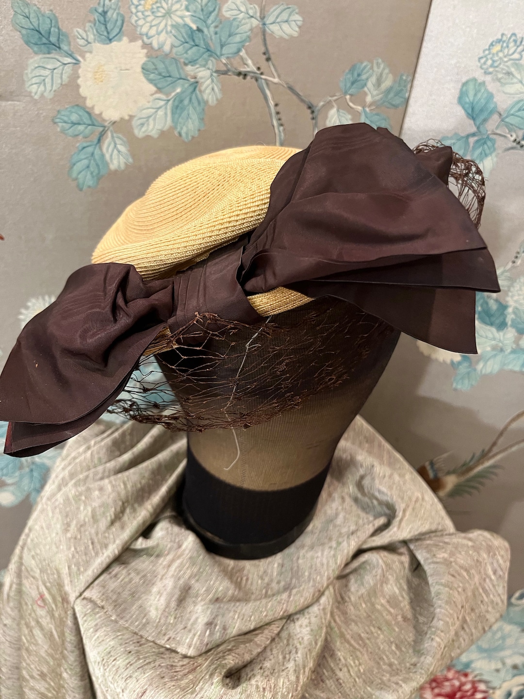 1930 Sherman’s of Fifth Ave., Fine, Yellow Straw Hat With Brown Netting ...