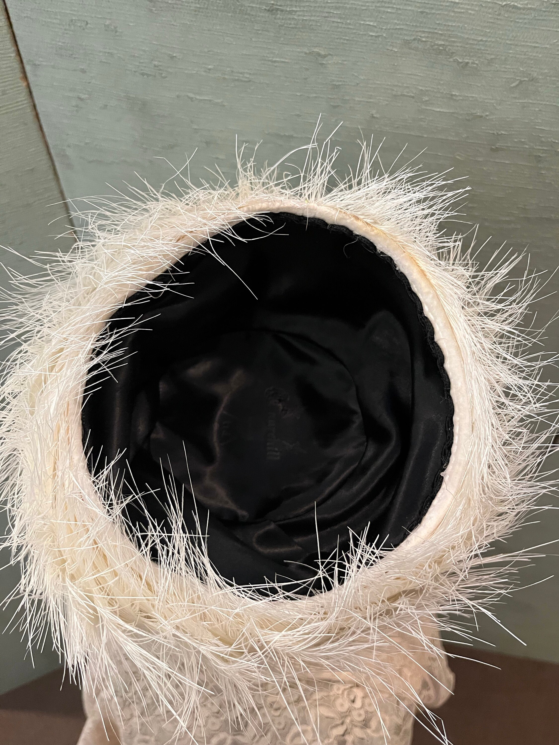 1920 Aigrette Feathered Hat, White and Black Feathers Rhinestone Pin ...