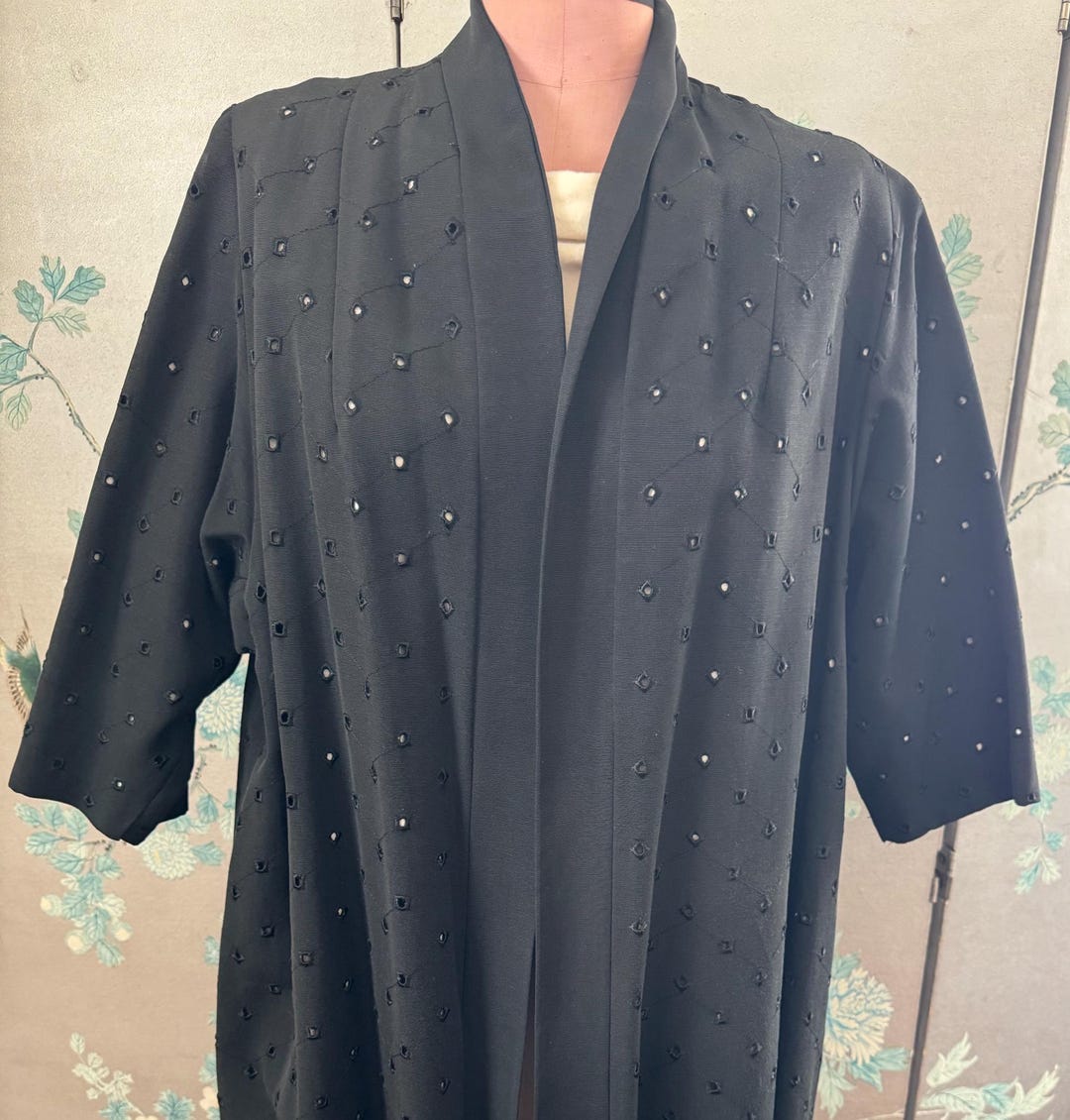 50’s Dot Flare Coat; Bengaline in Black, Eyelet Holes Showing White ...