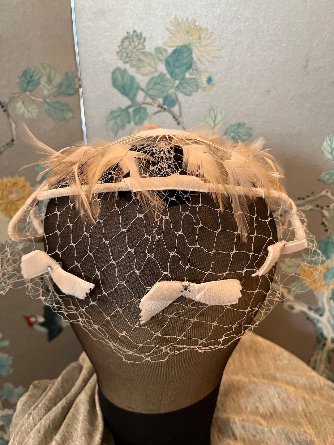 1960 Aigrette Feathers and Net Hat in Beige on a Wired Base - Etsy