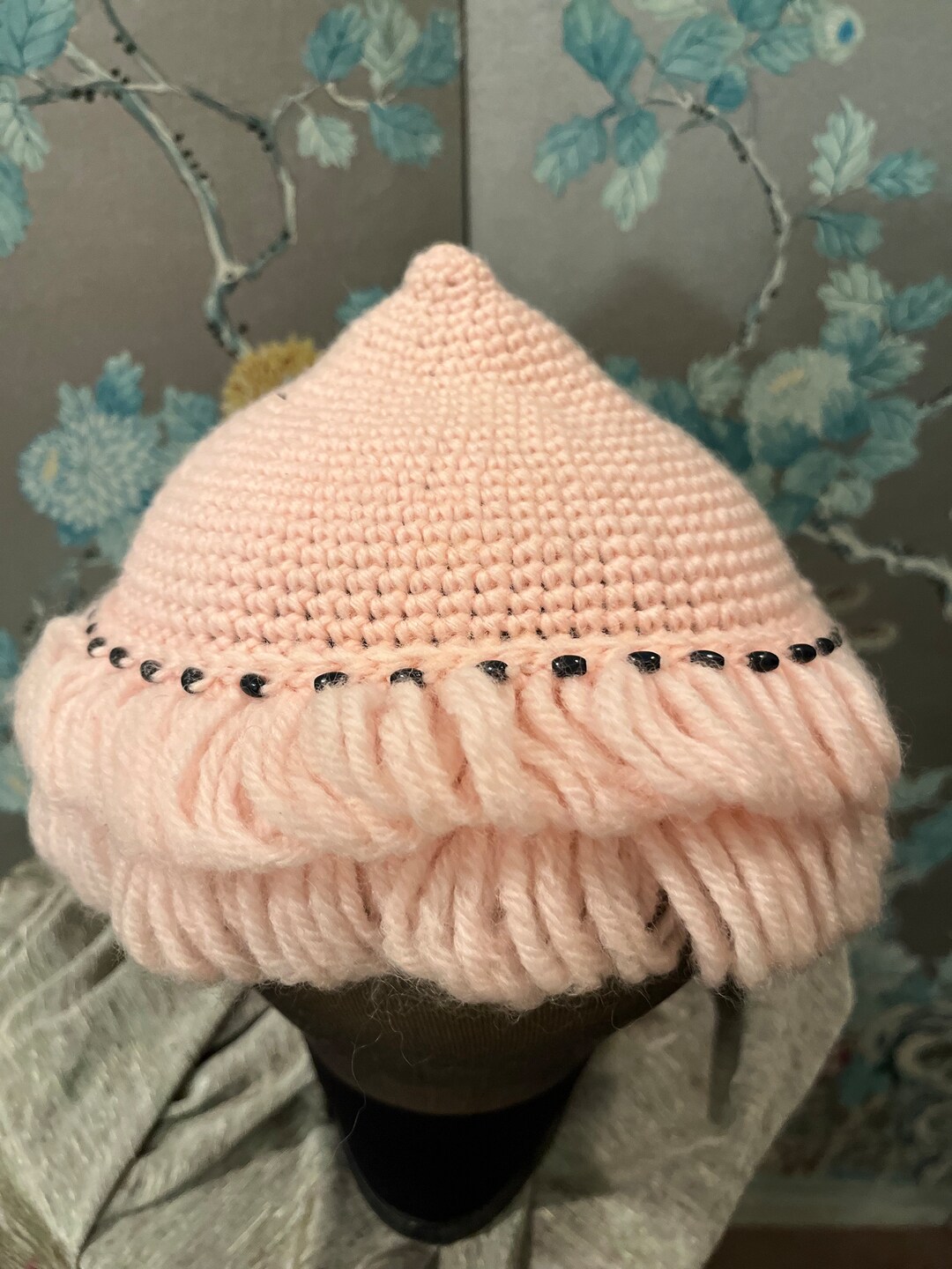 1930 Vintage, Pink, Hand Knit, Cap With a Ring of Black, Beads - Etsy
