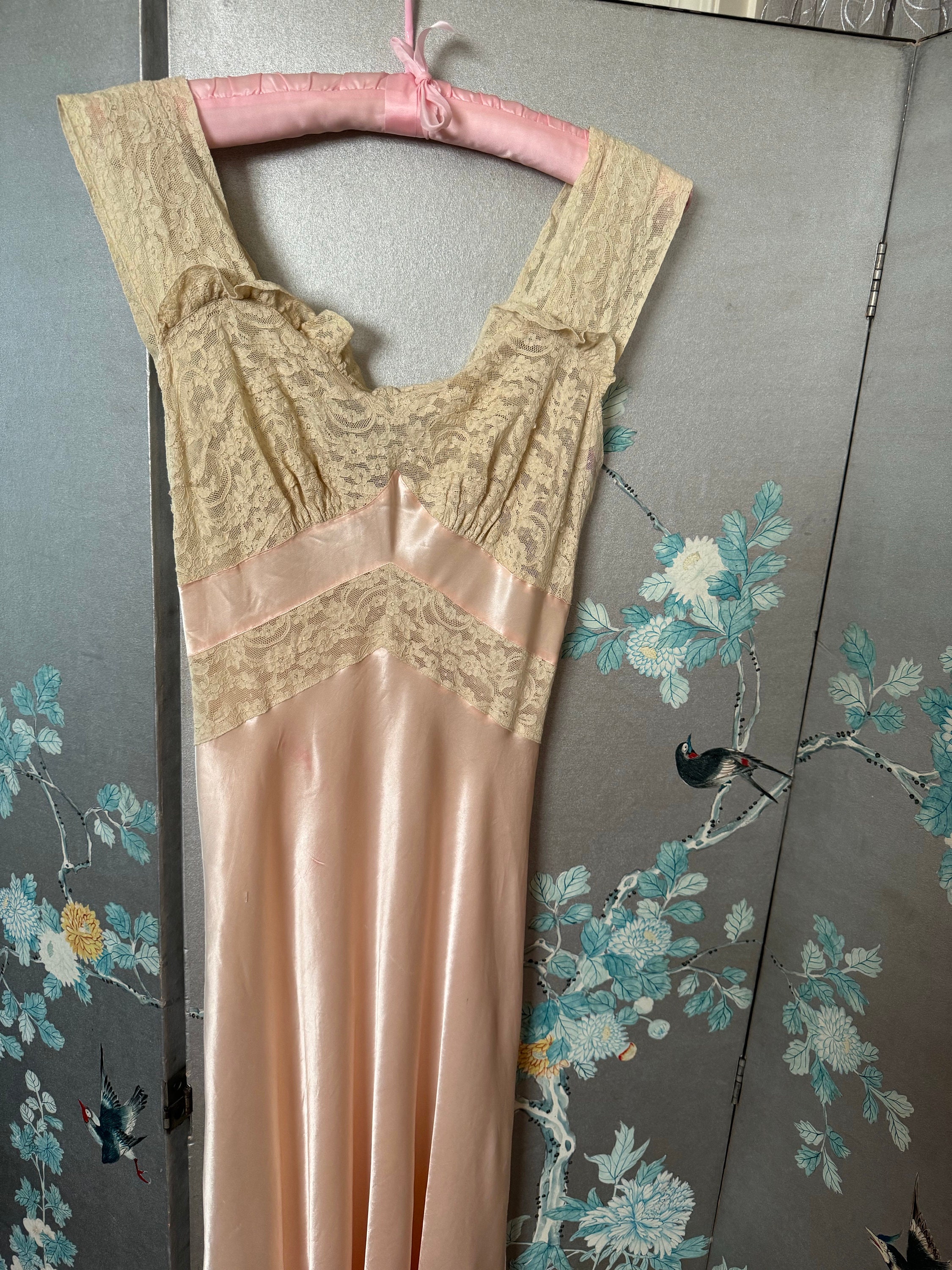 30’s Negligee, Restored Beauty, Pink Silk Satin and Echo Lace, Classic ...