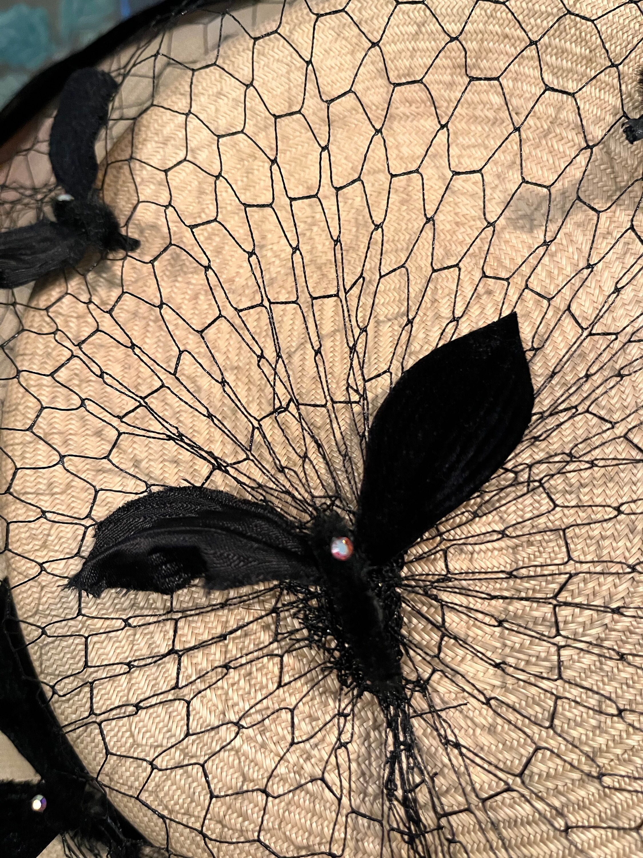 1940 Fascinator, Wide Brimmed, Straw and Black Velvet, Netting - Etsy