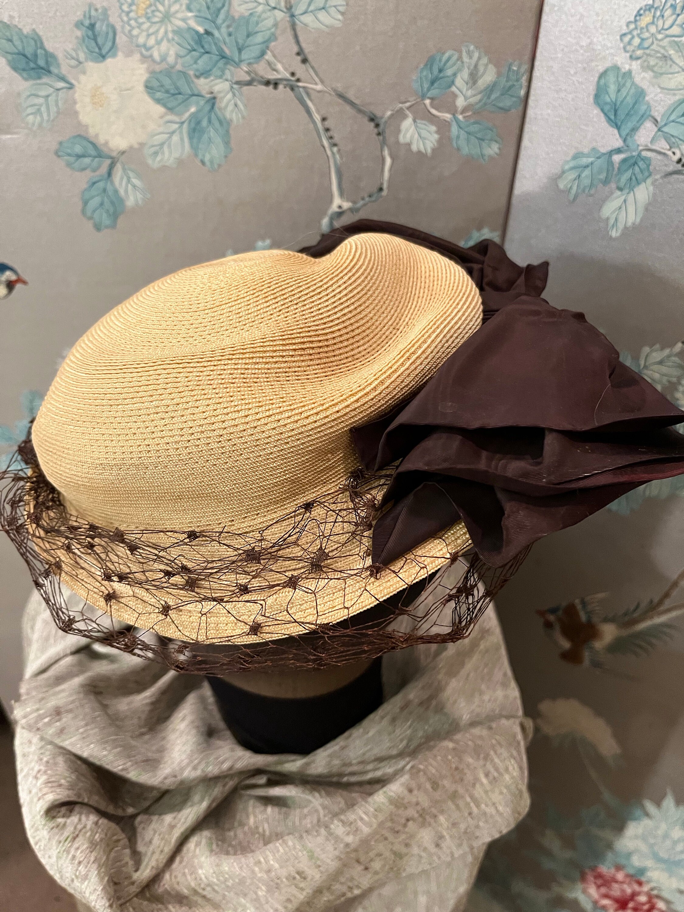 1930 Sherman’s of Fifth Ave., Fine, Yellow Straw Hat With Brown Netting ...