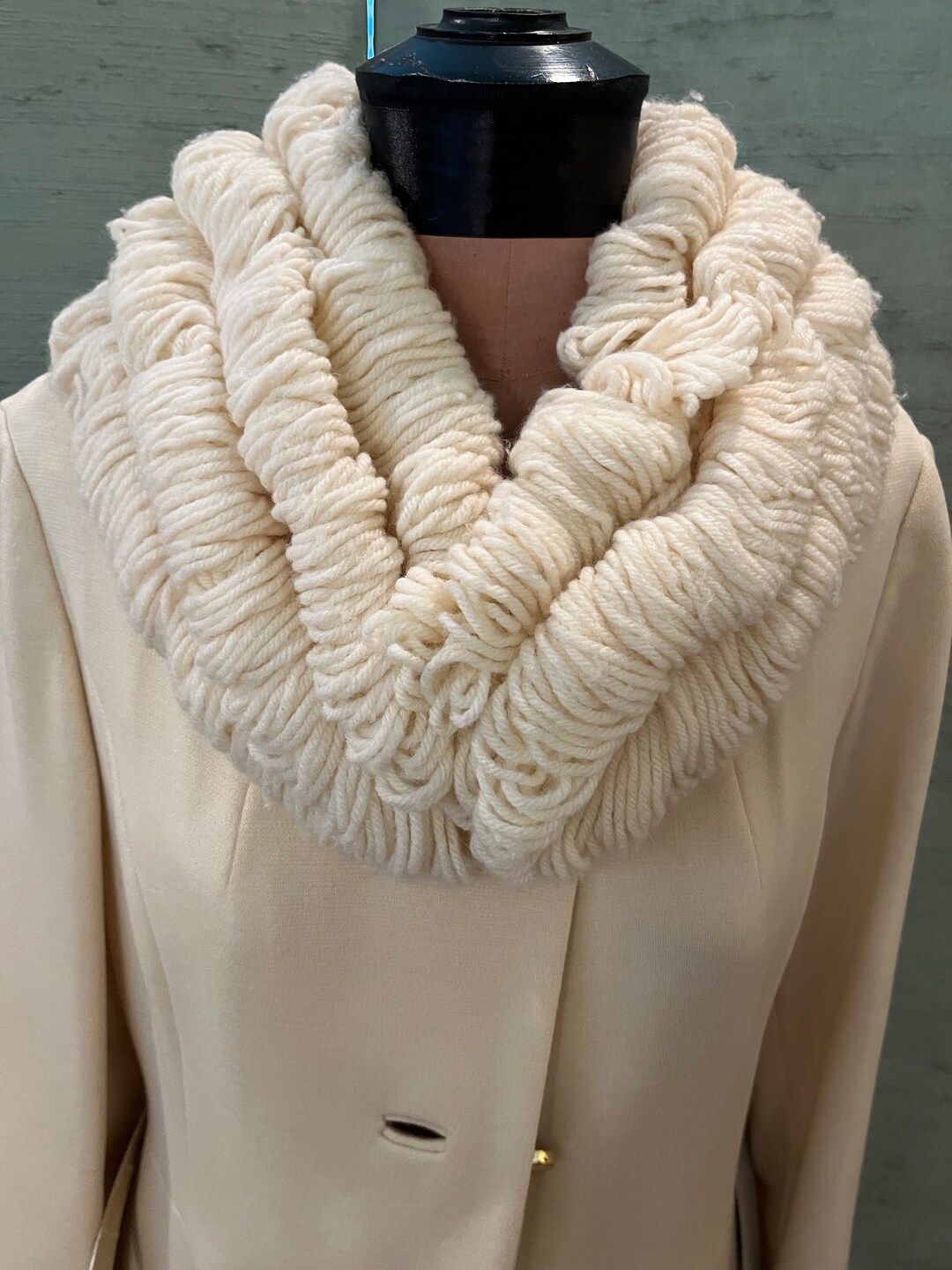 60’s Mini Coat, Looped Wool Yarn Collar and Hem, Cream Wool, “lilli Ann ...