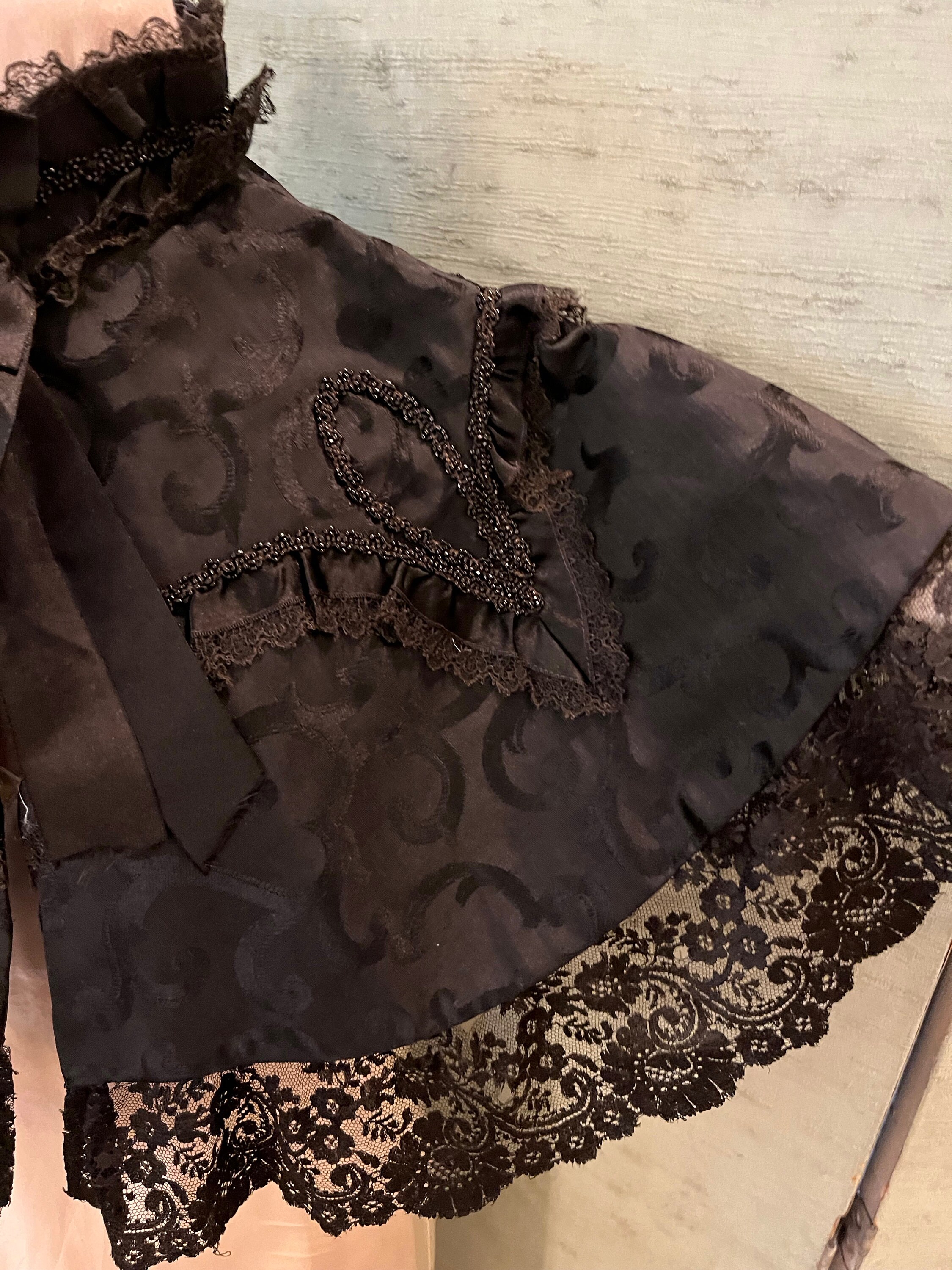 1800 Half Cape in Black Silk, Beaded, Brocade With Lace Trim - Etsy